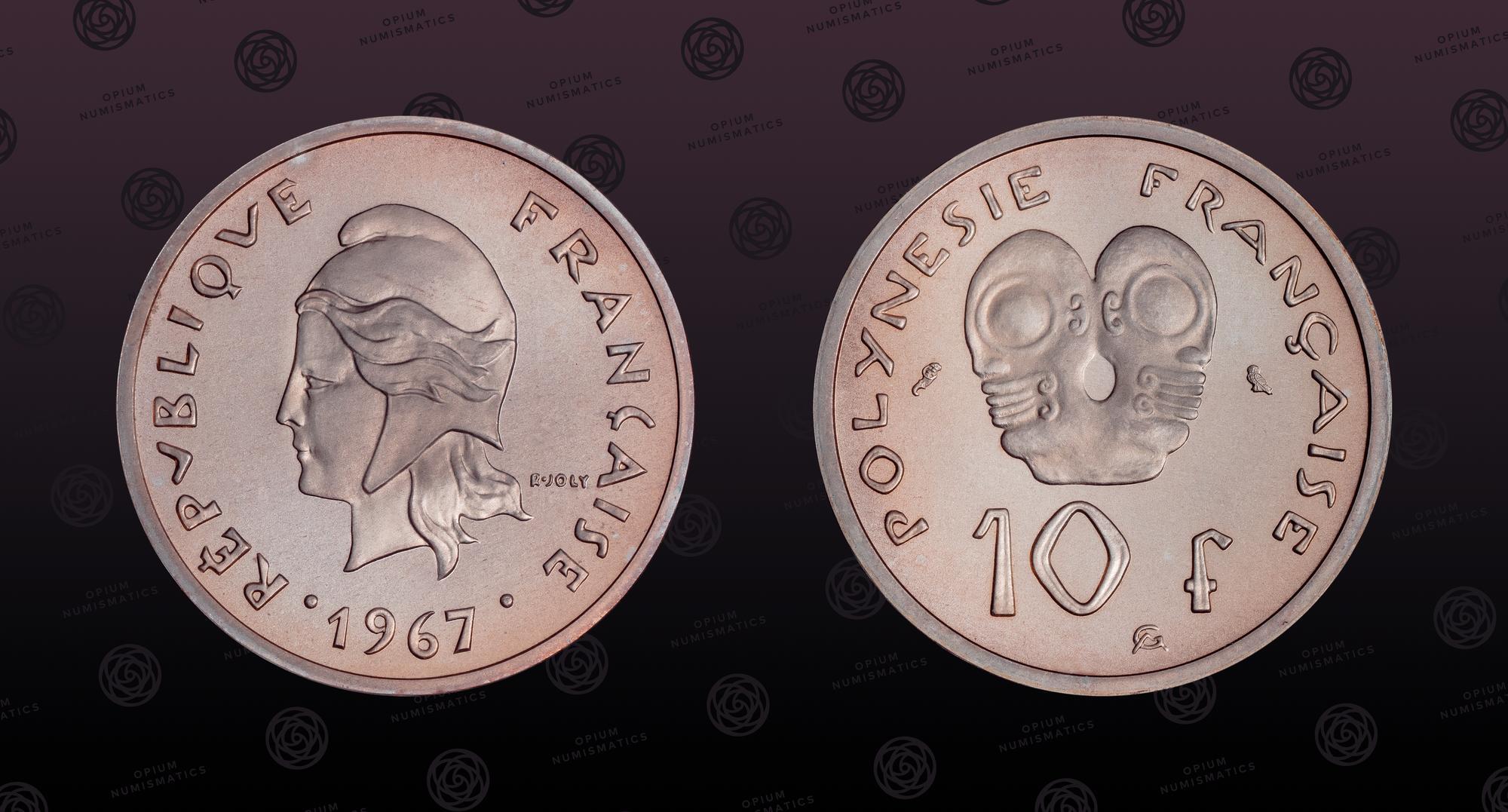 FRENCH POLYNESIA, KM P2, Silver, 10 Francs, 1967, Proof, French Polynesia landscape. Very rare ...