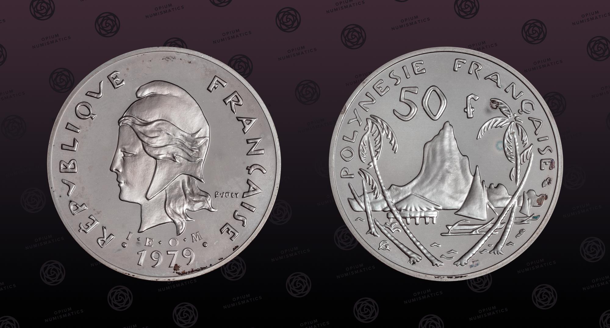 FRENCH POLYNESIA, KM P26, Silver, 50 Francs, 1979, Proof, French Polynesia landscape. Scarce ...