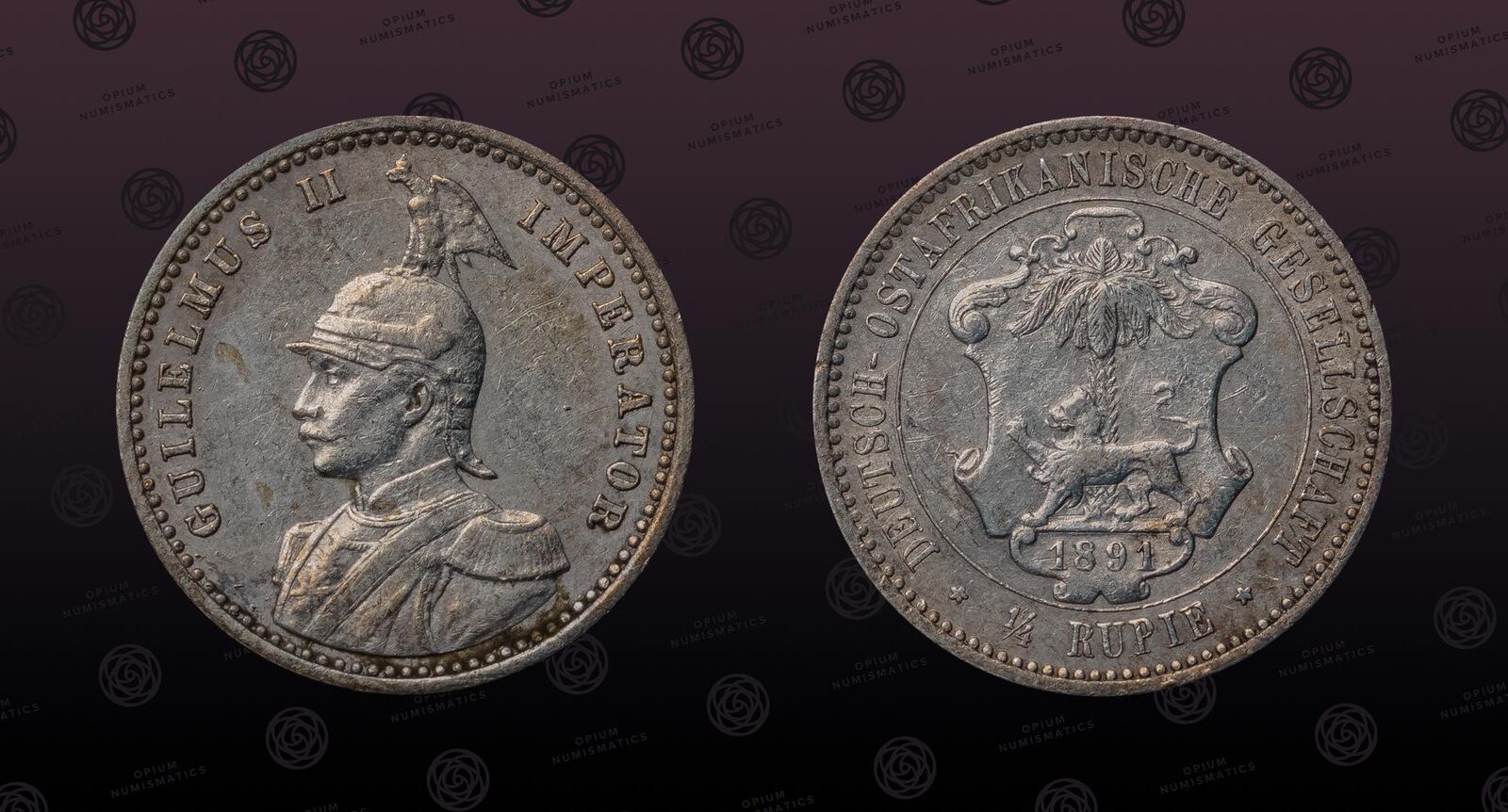 GERMAN EAST AFRICA, KM# 3; Jaeger 711, Silver, Œ Rupie, 1891, Mint ...