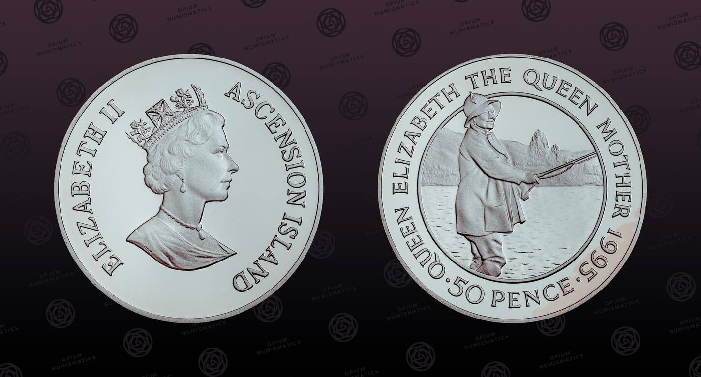 ASCENSION ISLAND, KM#7a, Silver, 50 Pence, 1995, Proof, Queen Mother ...