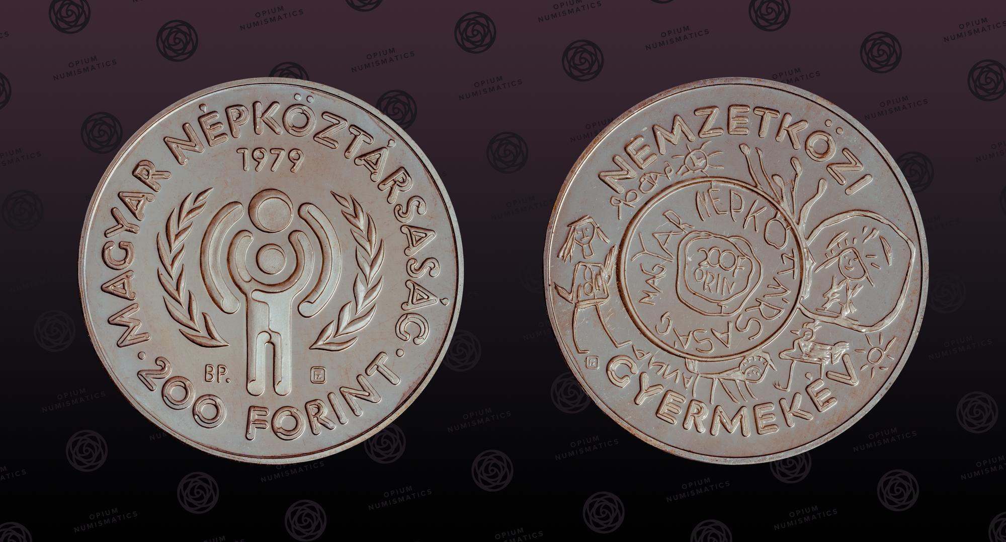 HUNGARY, KM P22, Silver, 200 Forint, 1979, Proof, I.Y.C. Silver Piefort ...