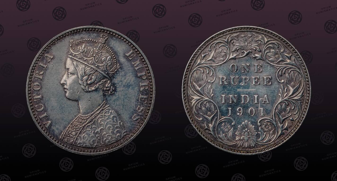 INDIA British, KM# 492; SW-6.162; Prid.187, Silver, 1 Rupee, 1901B ...