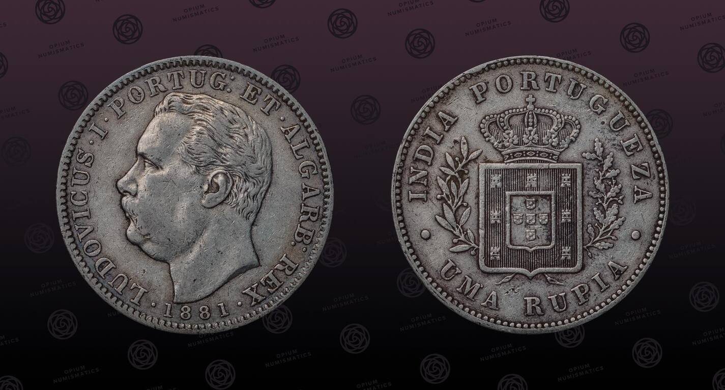 INDIA Portuguese, KM# 312, Silver, 1 Rupia, 1881, Mint Strike, King ...