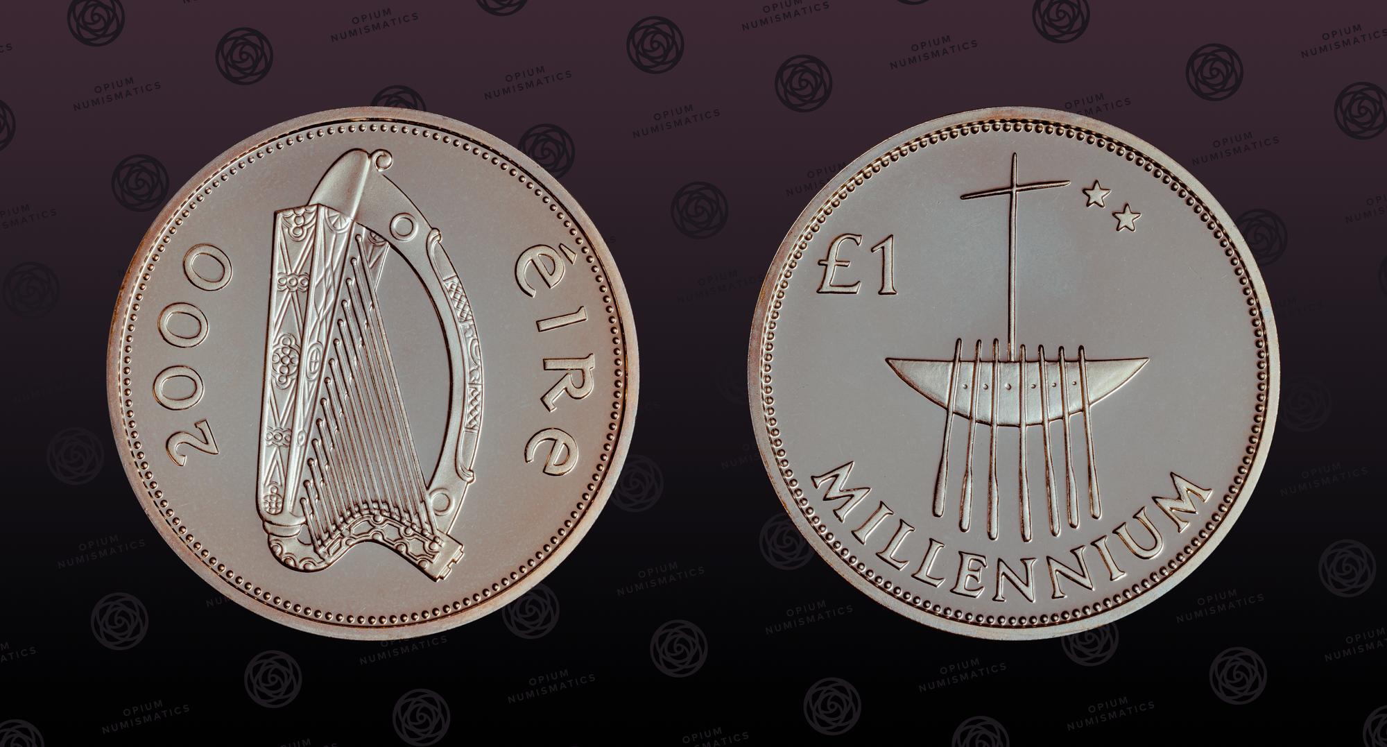 IRELAND, KM P1, Silver, 1 Punt (Pound), 2000, Proof, Millennium ...