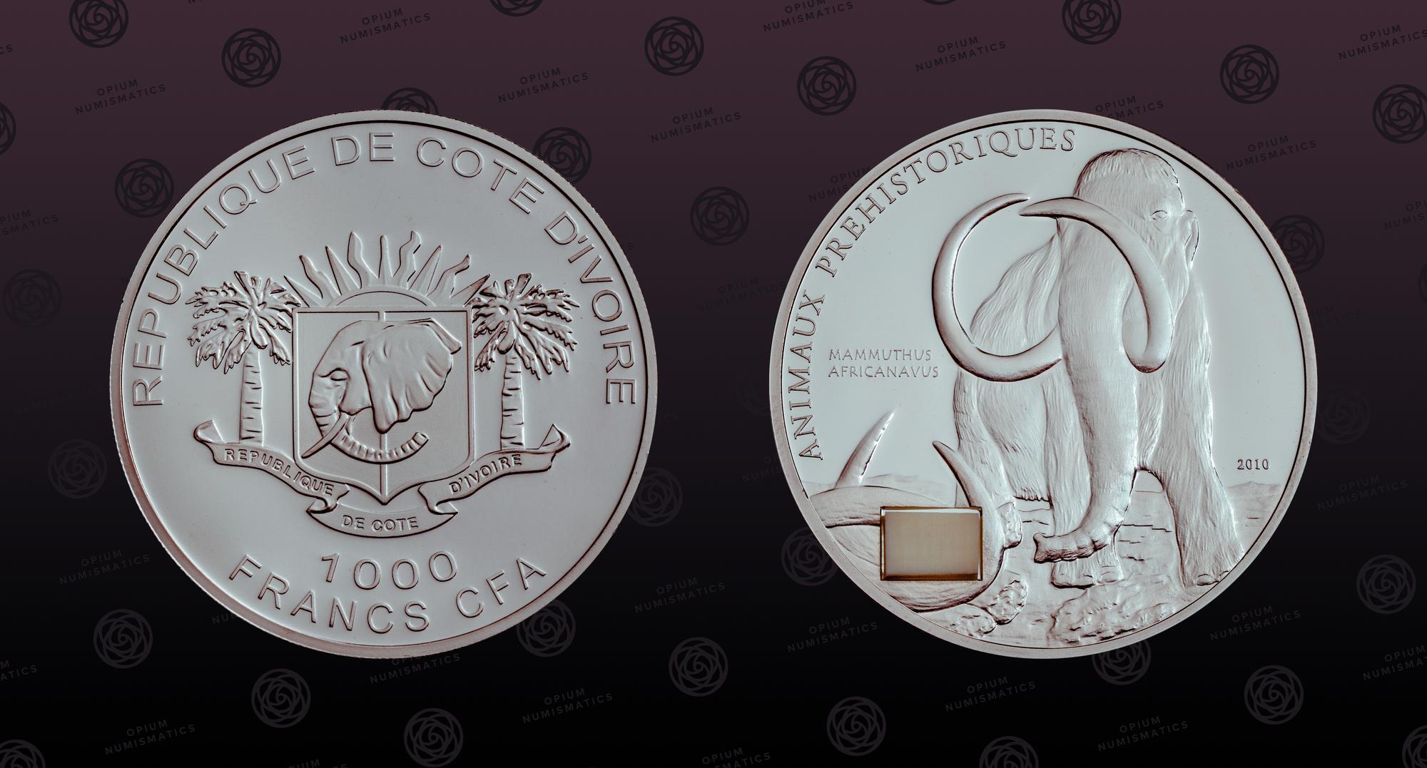 IVORY COAST, KM# 6, Silver, 1000 Francs, 2010, Proof, Mammuthus ...