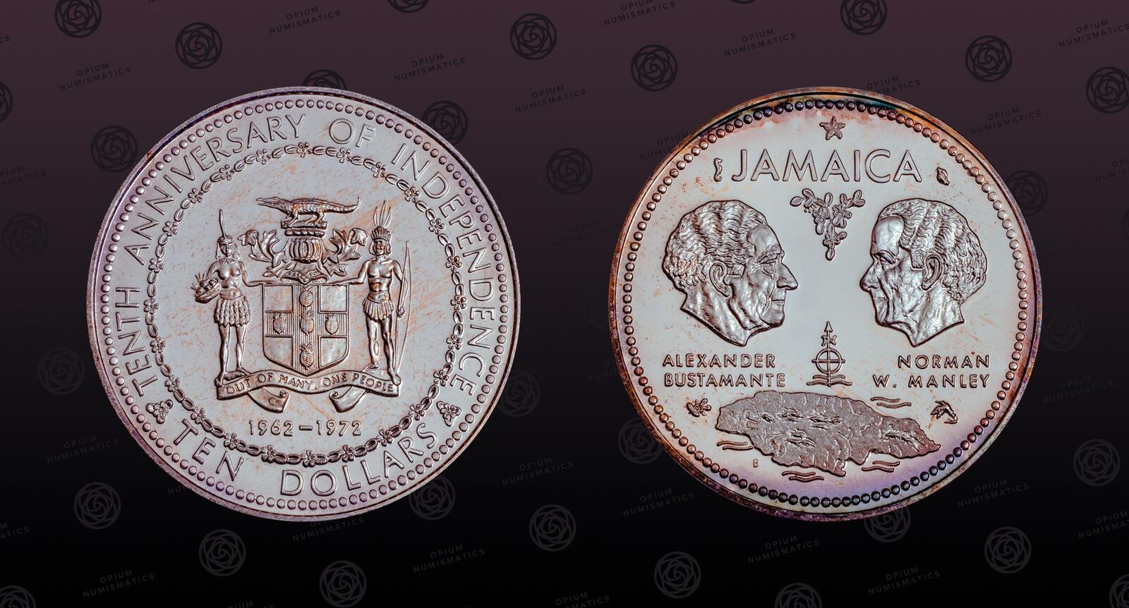 JAMAICA, KM# 60, Silver, 10 Dollars, 1972, Proof, 10th Anniversary of ...
