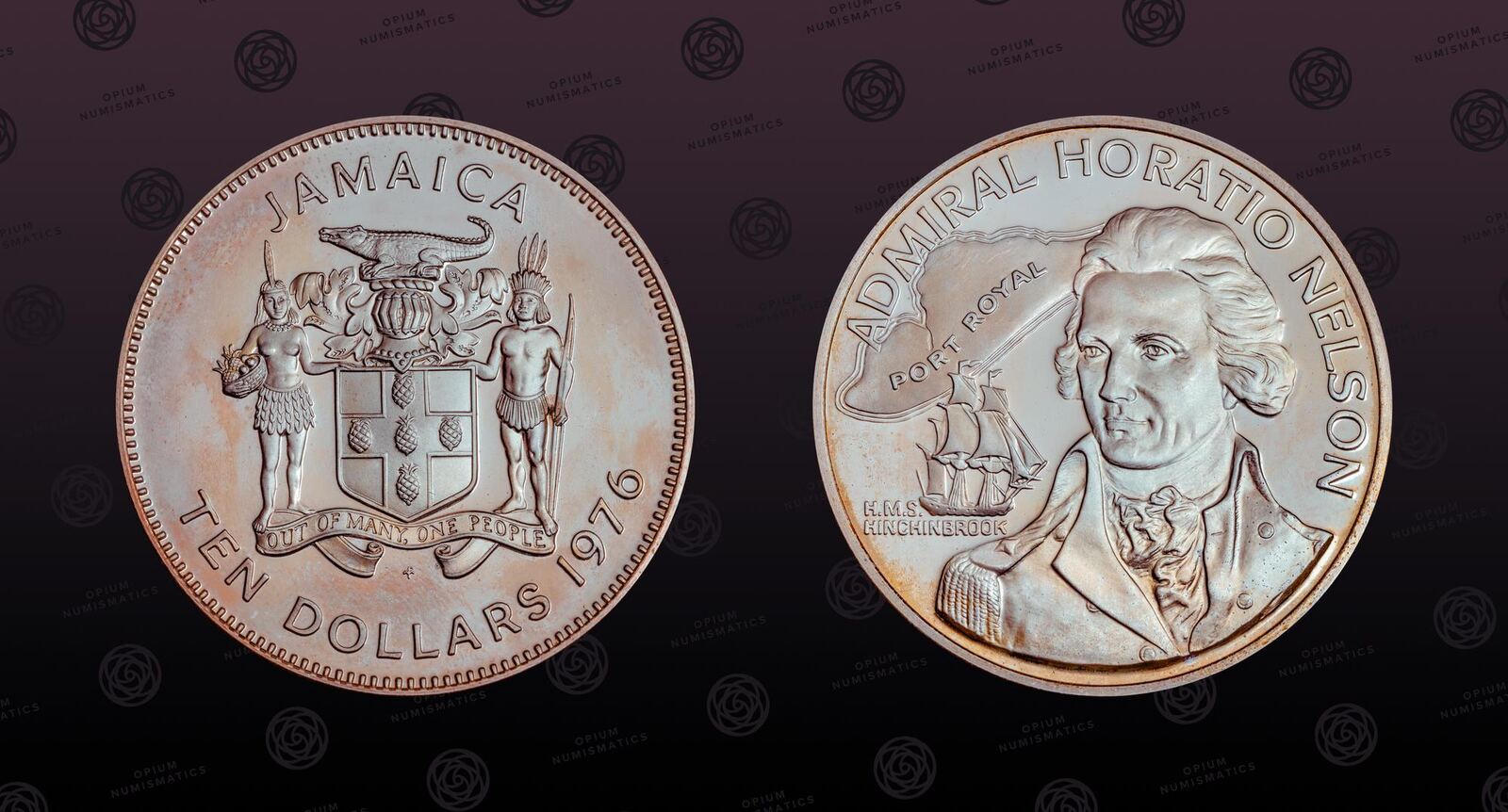 JAMAICA, KM# 71a, Silver, 10 Dollars, 1976, Proof, Admiral Horatio ...