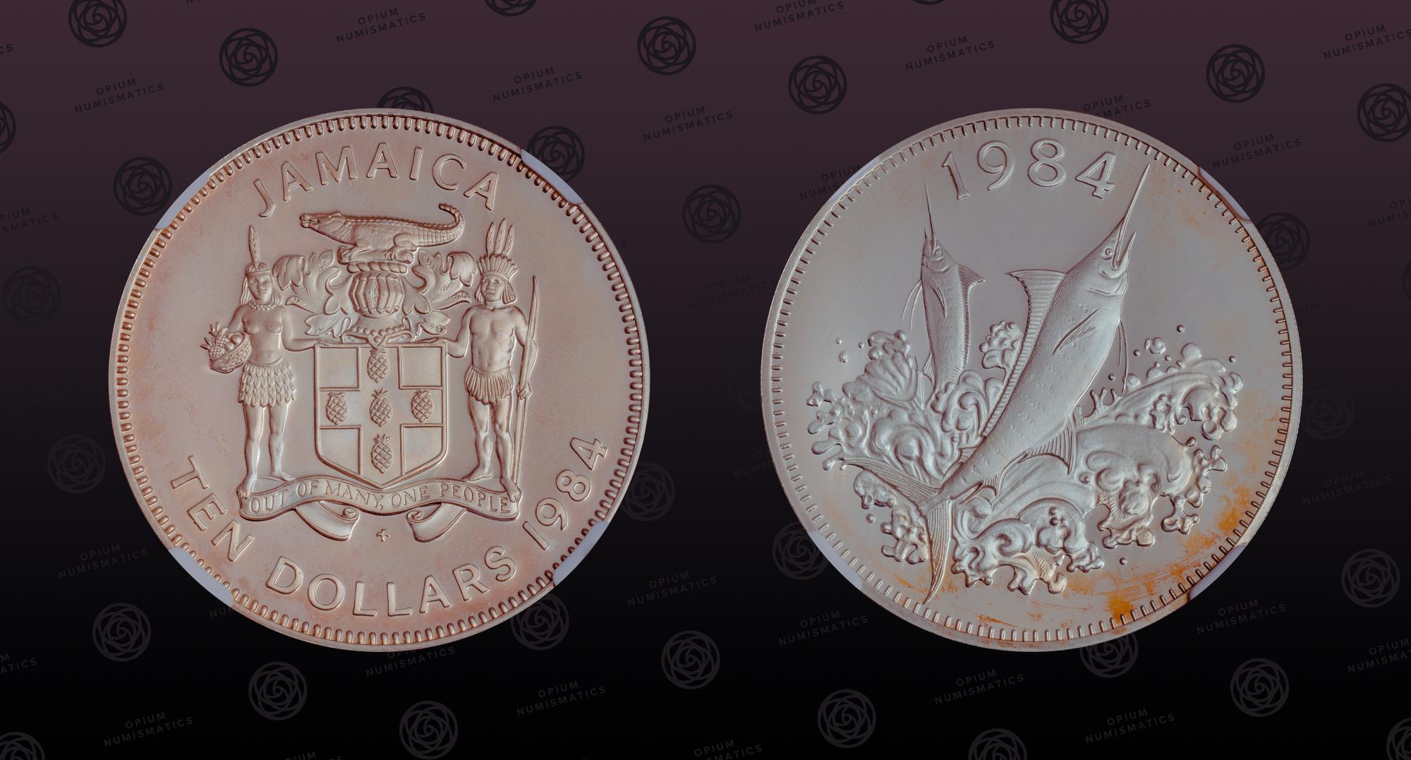 JAMAICA, KM# 114a, Silver, 10 Dollars, 1984, Proof, Blue Marlin. Very ...