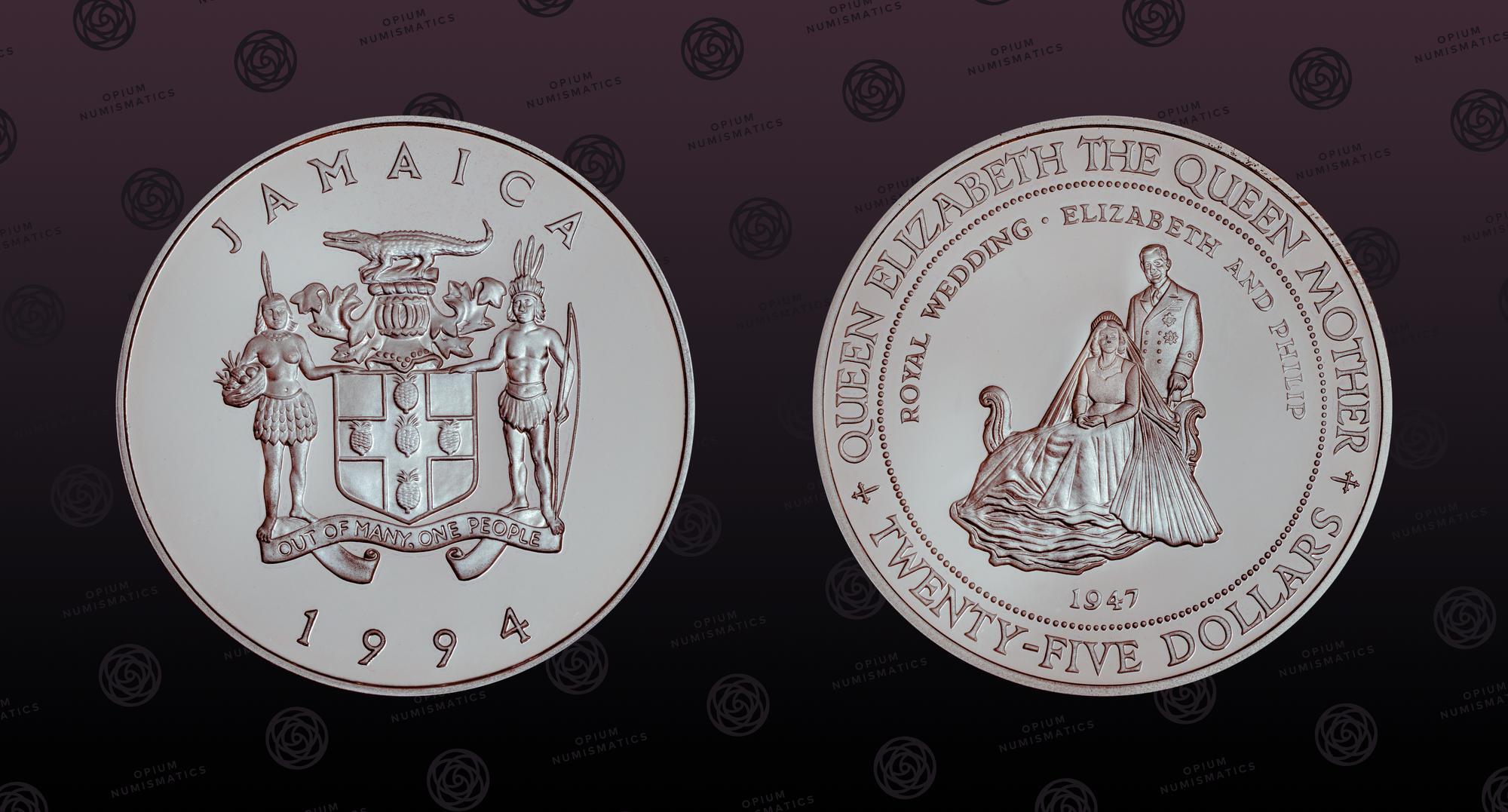 JAMAICA, KM# 169, Silver, 25 Dollars, 1994, Proof, Queen Elizabeth's ...