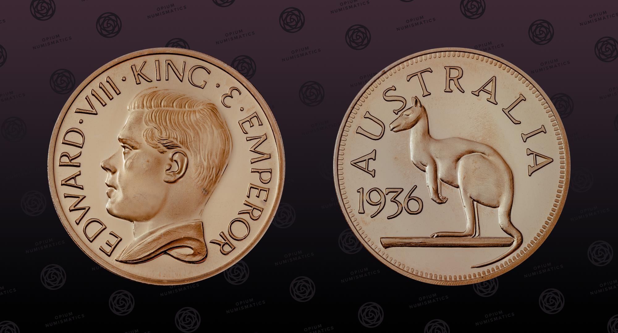 AUSTRALIA, X# M1, Gilt Bronze, 1 Crown, 1936 Dated, Proof, Obv. King ...