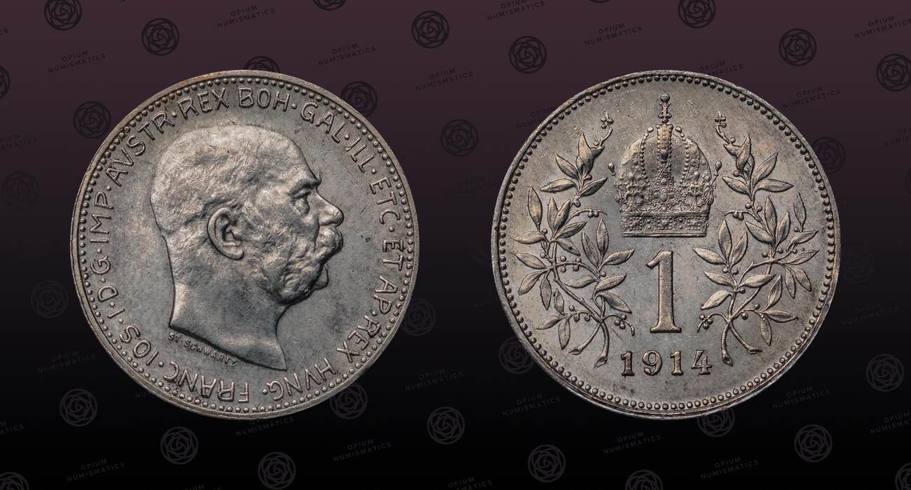AUSTRIA, KM# 2820, Silver, 1 Corona, 1914, Mint Strike, Franz Joseph I ...