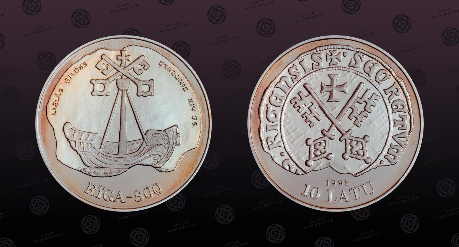 LATVIA, KM# 27, Silver, 10 Latu, 1995, Proof, 800th Anniversary of Riga ...