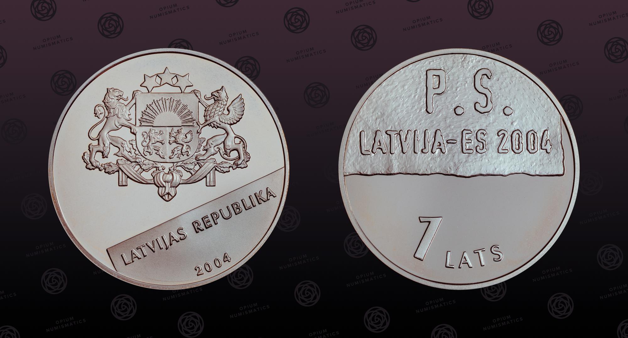 LATVIA, KM# 64, Silver, 1 Lats, 2004, Proof, Latvian European Union ...