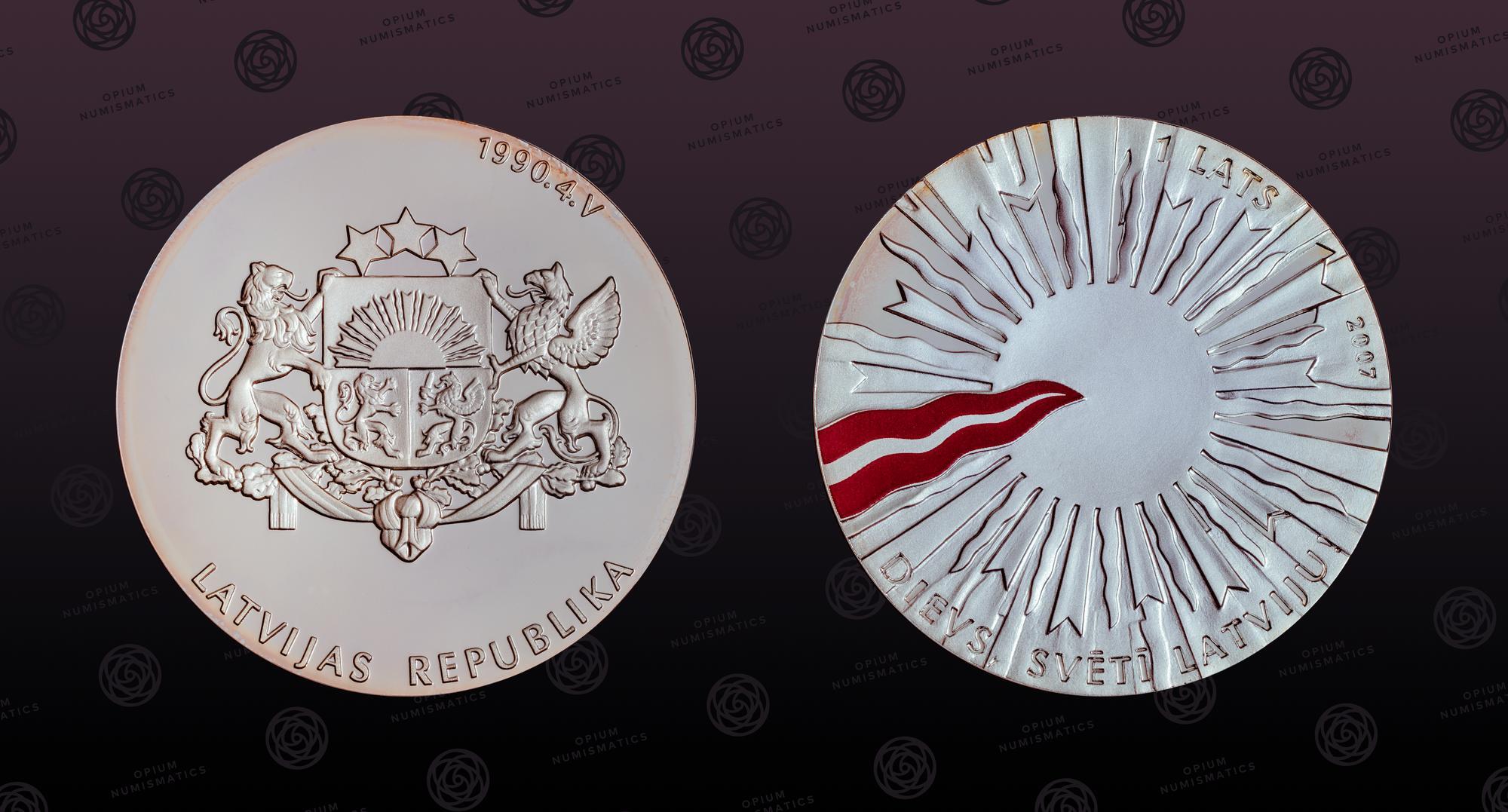 LATVIA, KM# 88, Silver, 1 Lats, 2007, Proof, Rebirth of the State ...