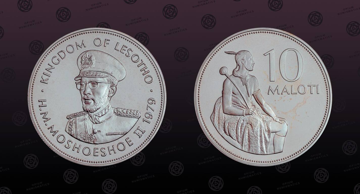 LESOTHO, KM# 23, Silver, 10 Maloti, 1979, Proof, Monument of King ...