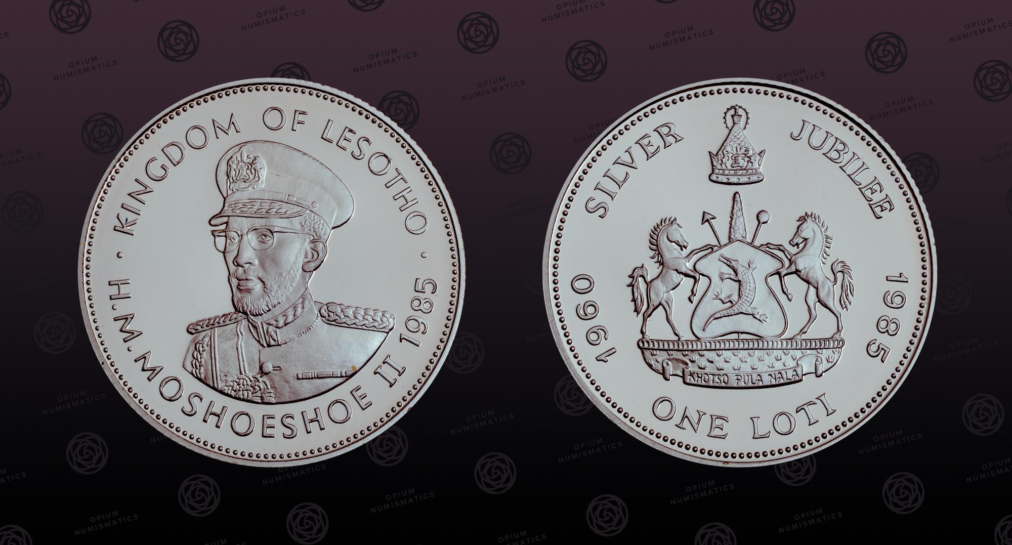 LESOTHO, KM# 46, Silver, 1 Loti, 1985, Proof, Silver Jubilee of King ...