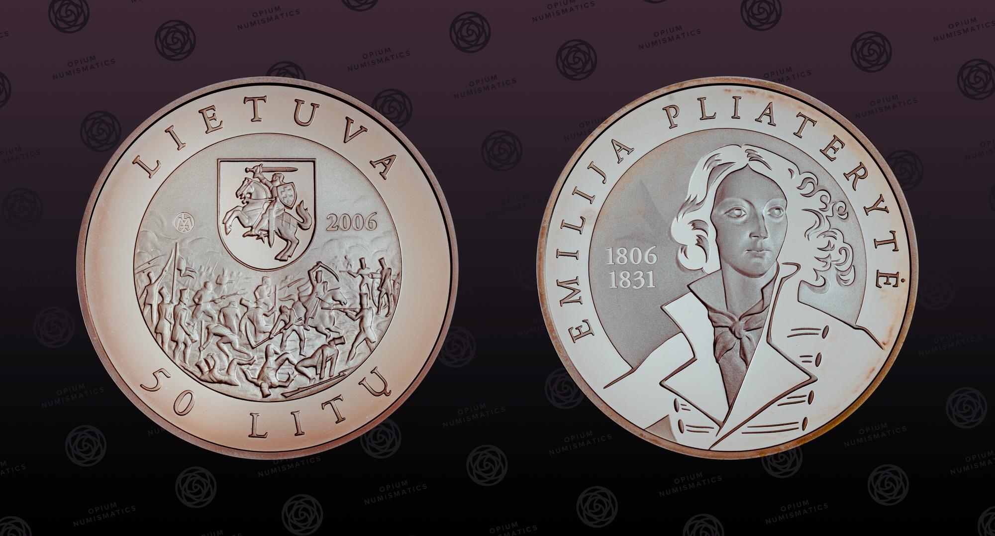 LITHUANIA, KM# 151, Silver, 50 Litu, 2006, Proof, Emilija Pliateryte ...