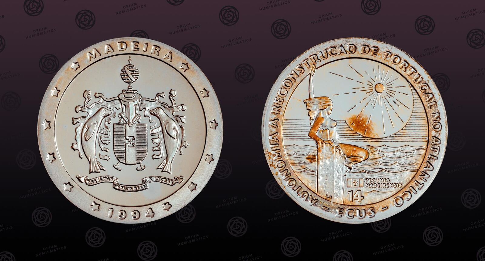 MADEIRA ISLANDS, X# 11, Silver, 14 Ecus, 1994, Proof, 20th Anniversary ...