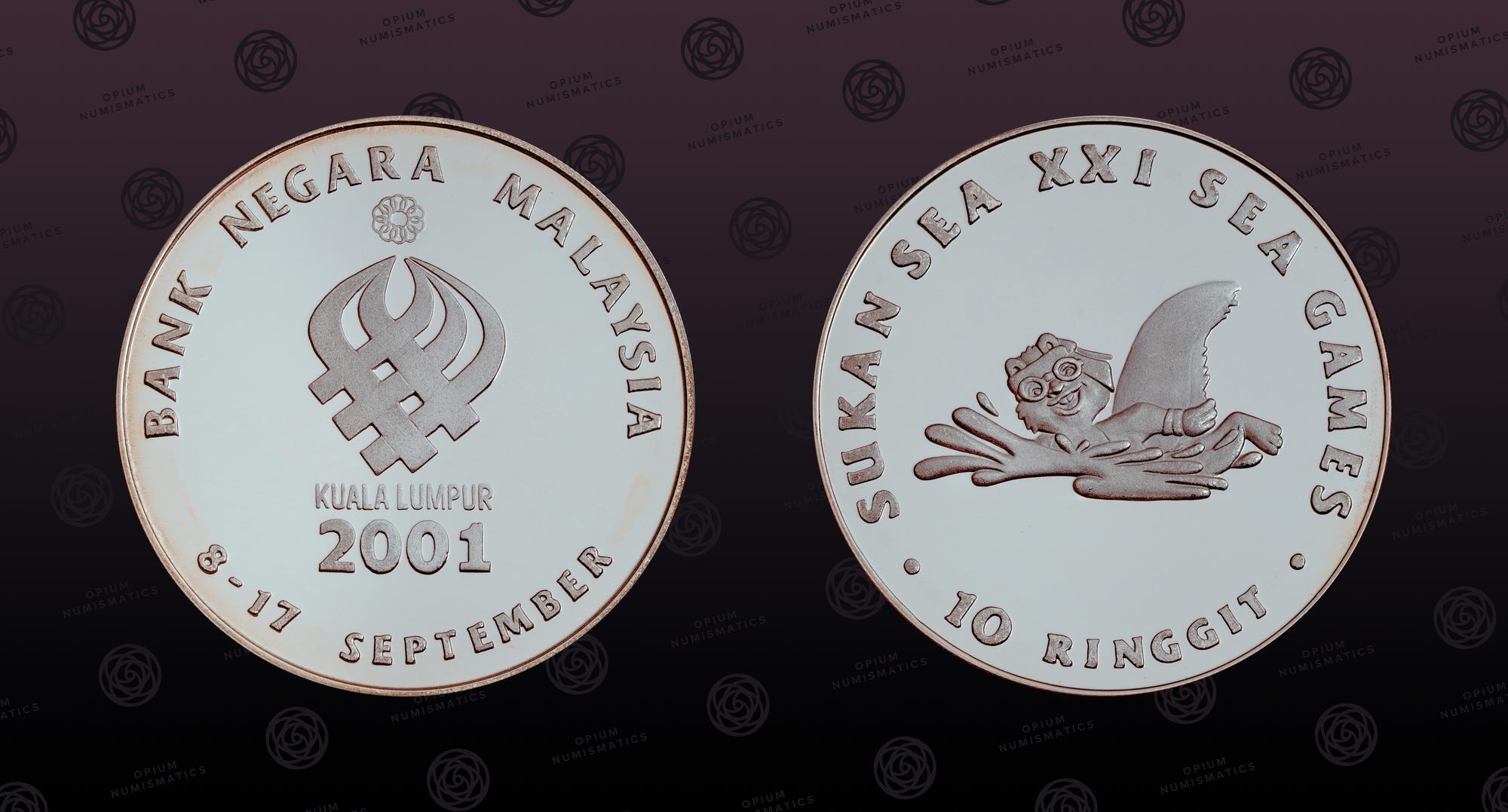 MALAYSIA, KM# 72, Silver, 10 Ringgit, 2001, Proof, XXI SEA Games. Coin ...