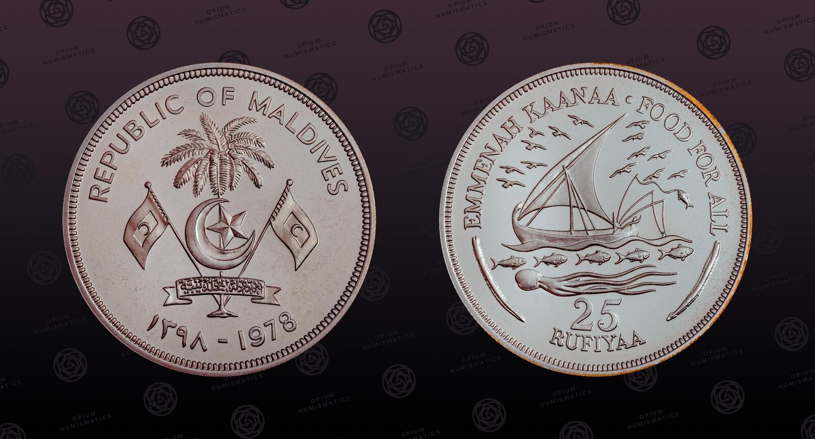 MALDIVES, KM# 58a, Silver, 25 Rufiyaa, 1978, Proof, F.A.O. - Sailing ...