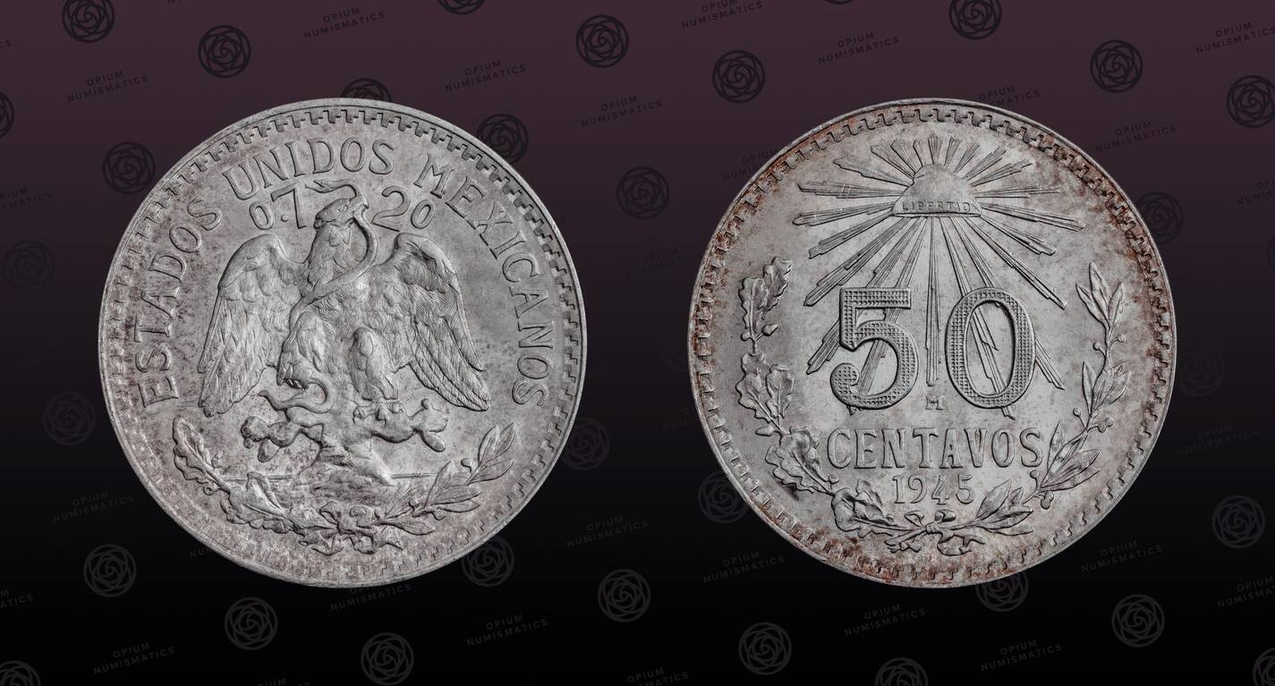 MEXICO, KM# 447, Silver, 50 Centavos, 1945, Mint Strike, Struck at ...