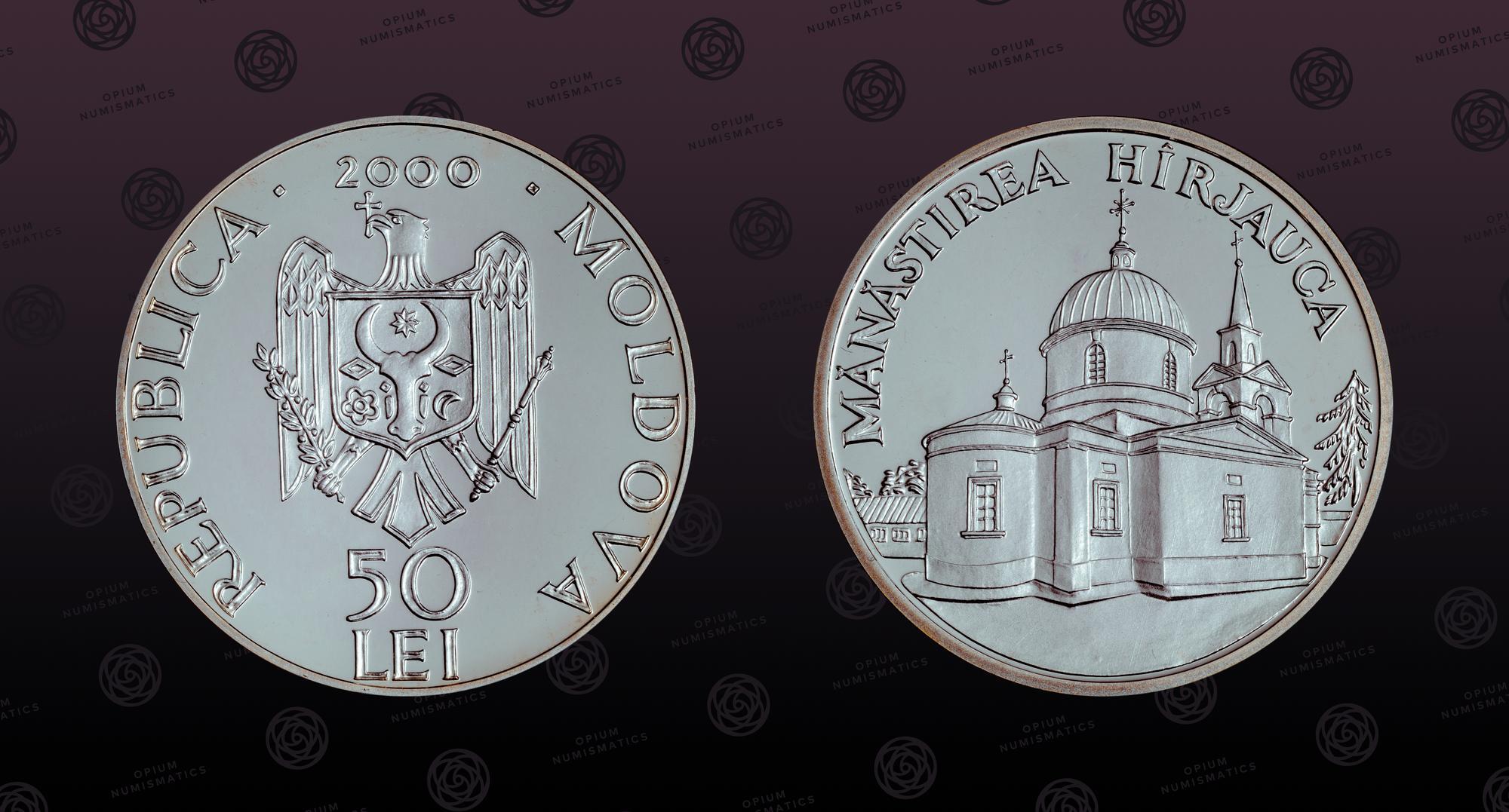 MOLDOVA, KM# 85, Silver, 50 Lei, 2000, Proof, Monastery Hirjauca. Coin ...