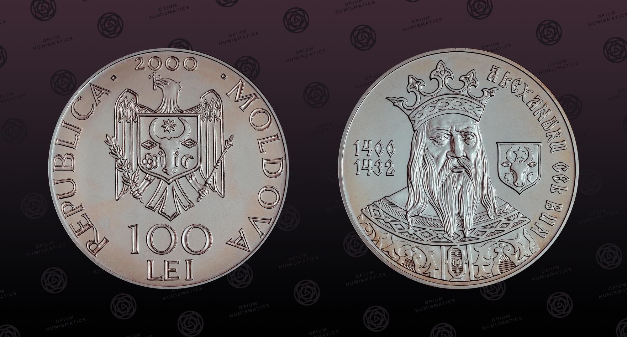 MOLDOVA, KM# 15, Silver, 100 Lei, 2000, Proof, King Alexandru Cel Bun ...