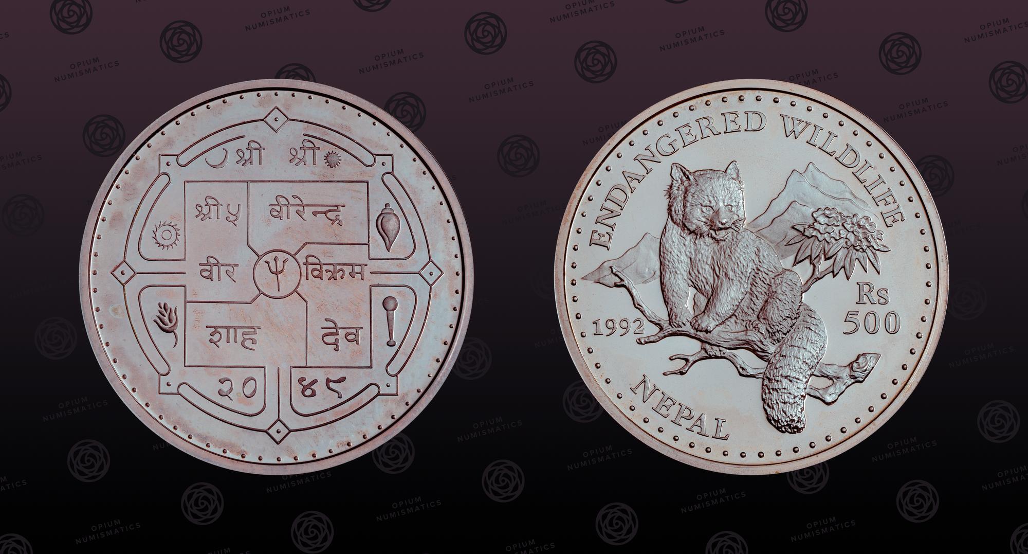NEPAL, KM# 1090, Silver, 500 Rupee, 1992, Proof, Endangered Wildlife ...