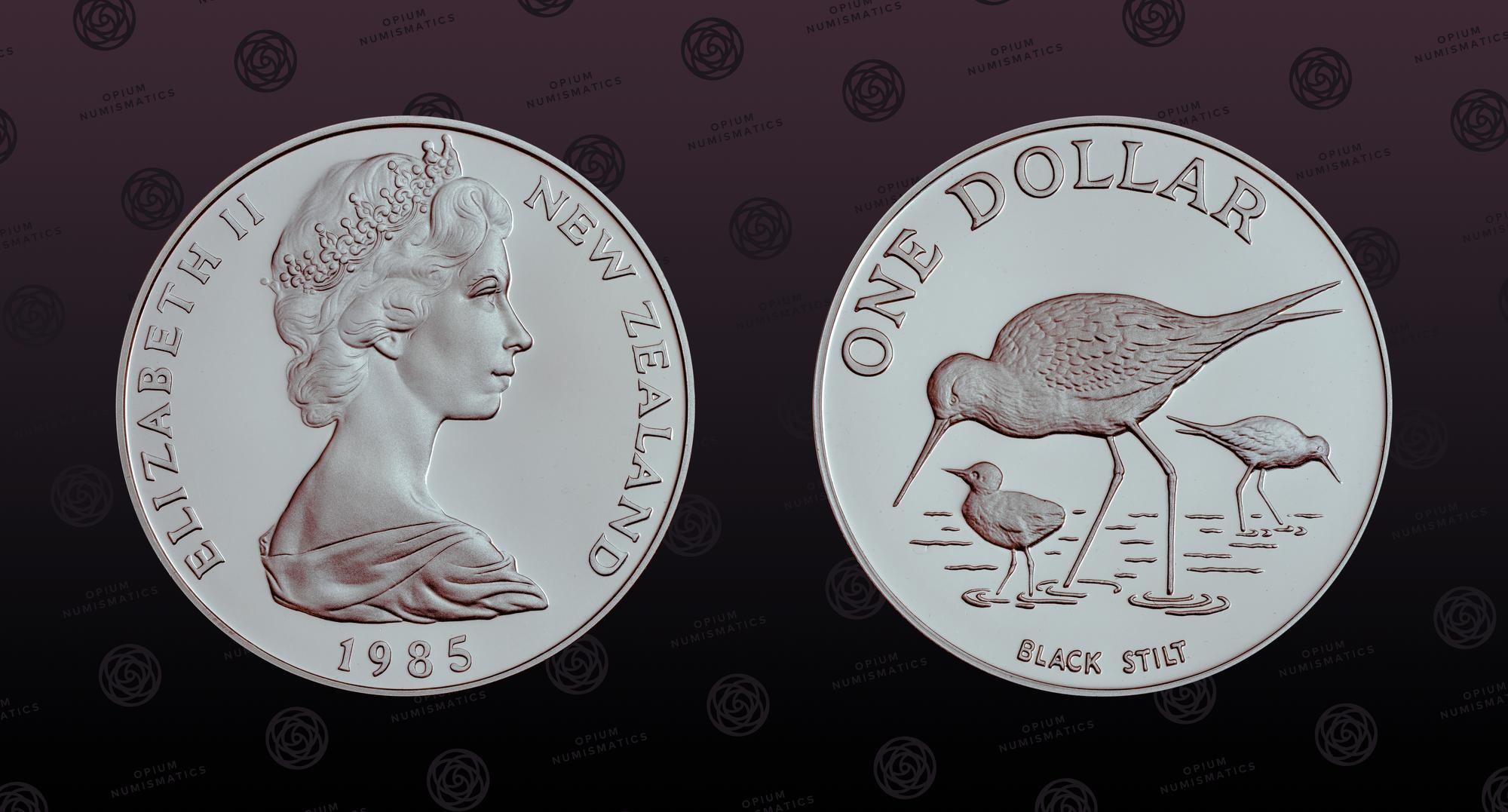 NEW ZEALAND, KM# 55a, Silver, 1 Dollar, 1985, Proof, Black Stilt. Coin ...