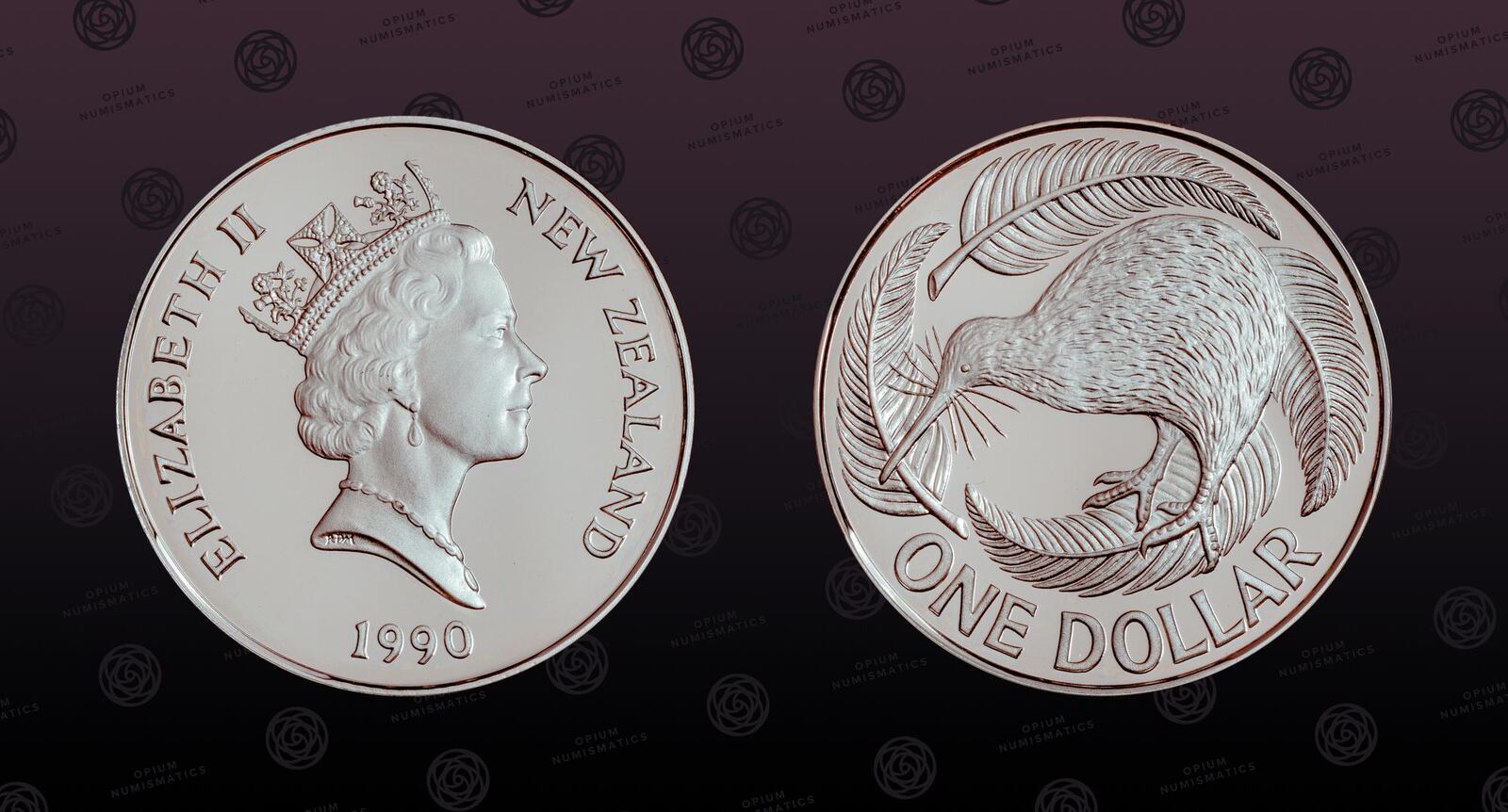 NEW ZEALAND, KM# 78a, Silver, 1 Dollar, 1990, Proof, Kiwi bird. Coin in ...