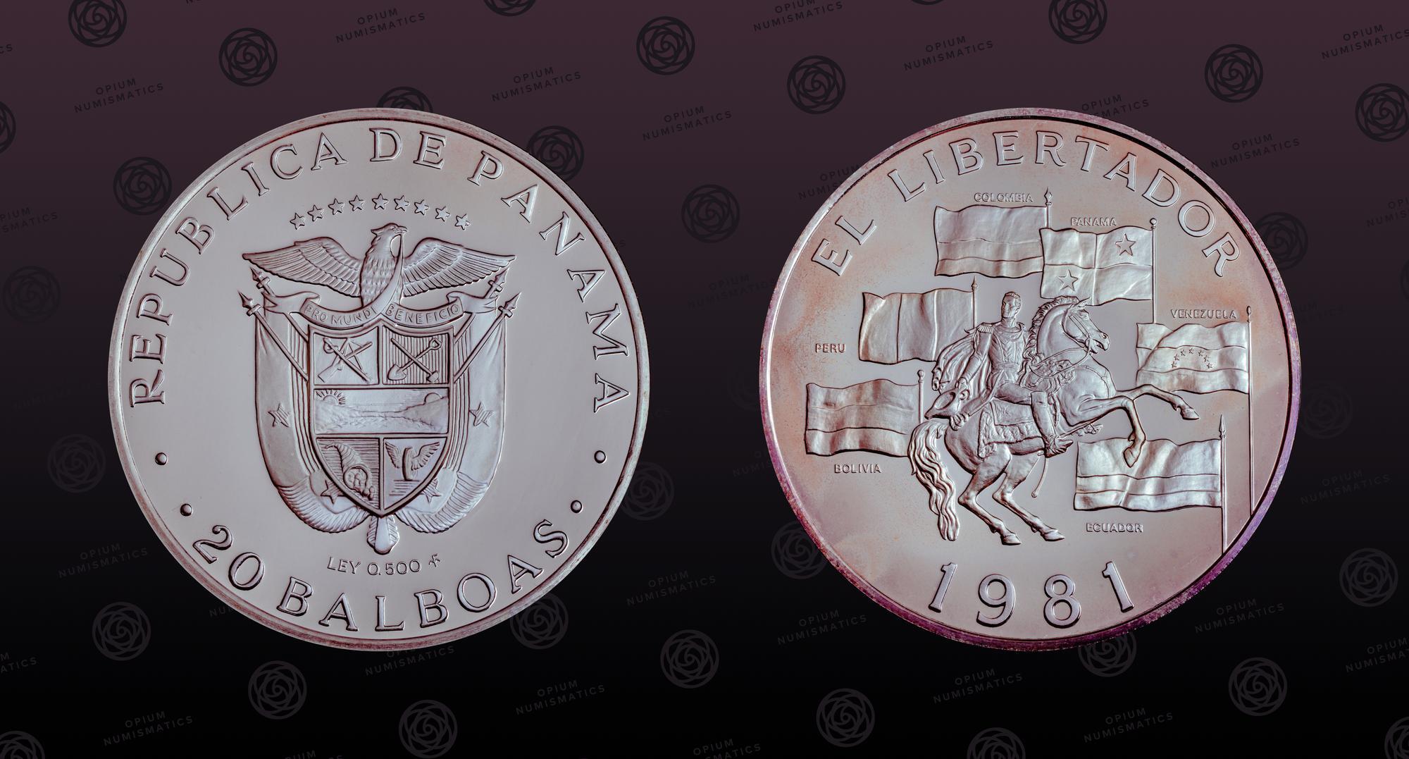 PANAMA, KM# 71, Silver, 20 Balboas, 1981, Proof, Simon Bolivar, El Libertador. Coin in Original ...