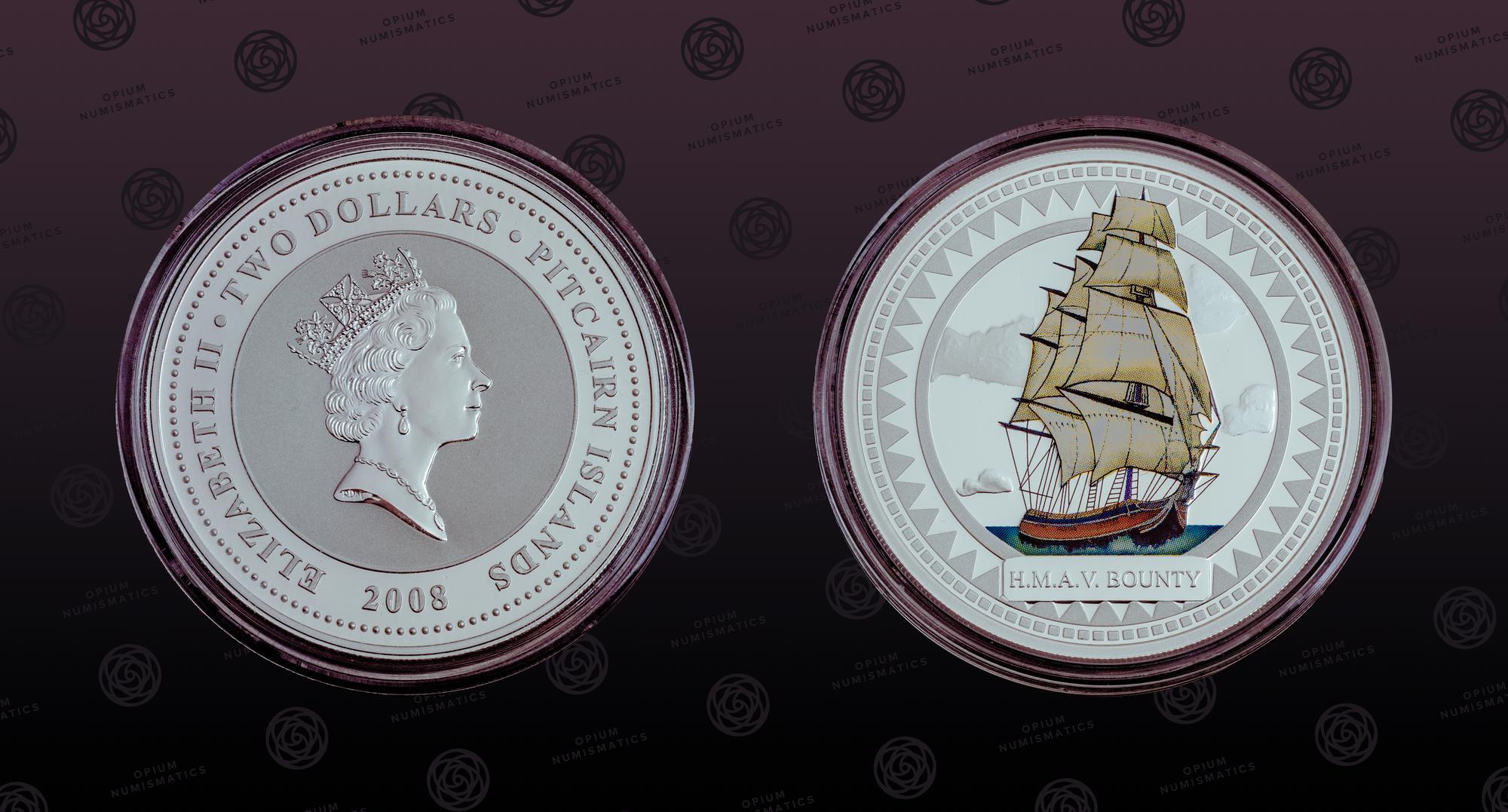 PITCAIRN ISLANDS, KM# 46, Silver, 2 Dollars, 2008, Prooflike ...