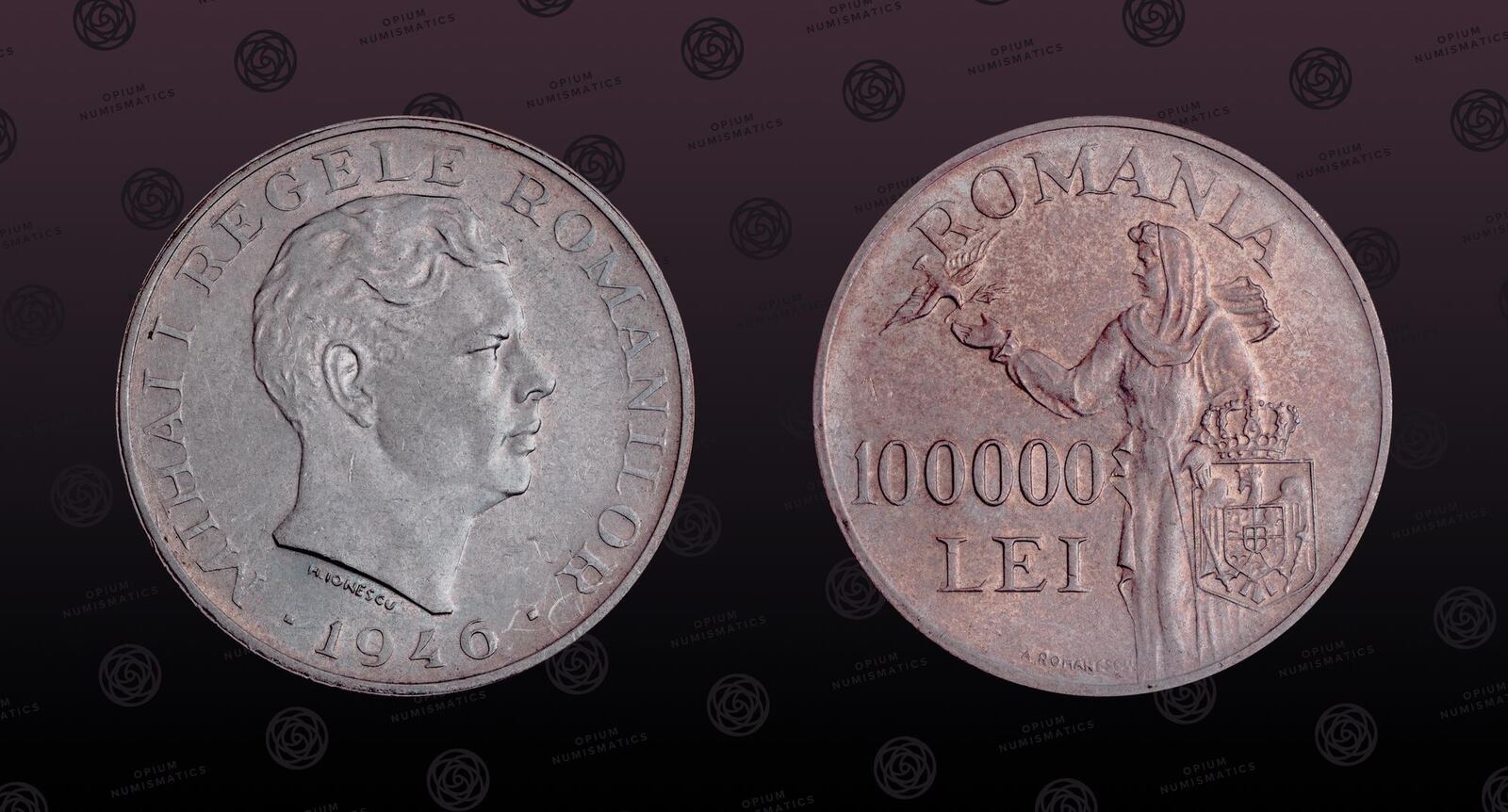 ROMANIA, KM# 71, Silver, 100 000 Lei, 1946, Mint Strike, Mihai I. Nice ...