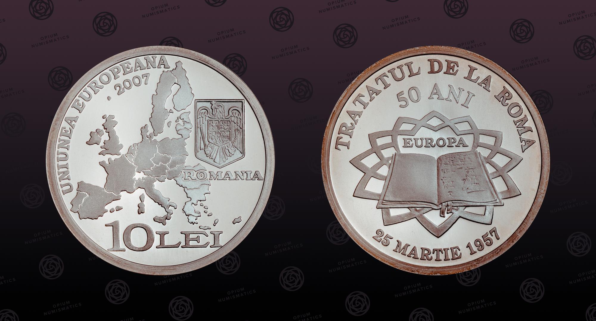 ROMANIA, KM# 229, Silver, 10 Lei, 2007, Proof, 50th Anniversary ...
