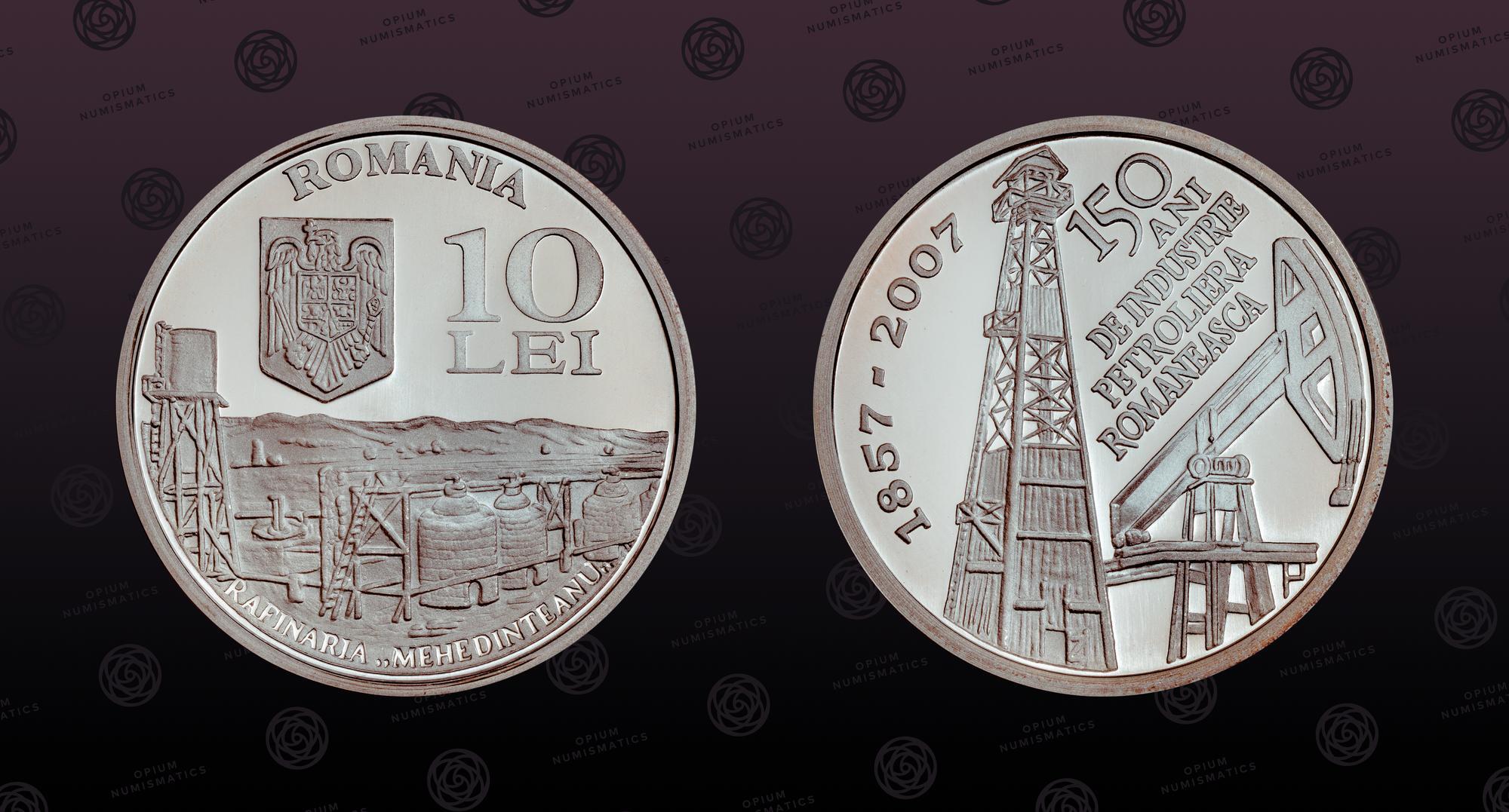 ROMANIA, KM# 240, Silver, 10 Lei, 2007, Proof, The Romanian Oil ...