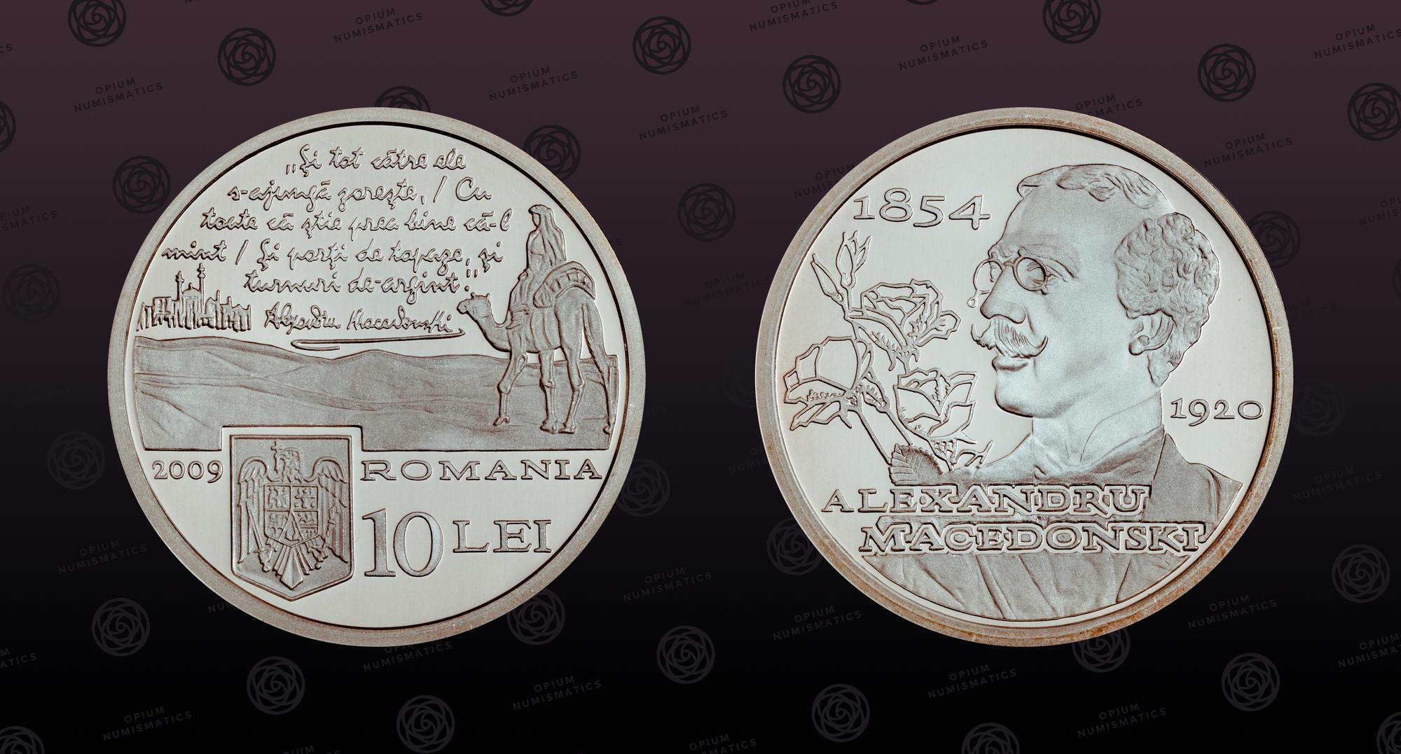 ROMANIA, KM# 251, Silver, 10 Lei, 2009, Proof, Alexandru Macedonski ...