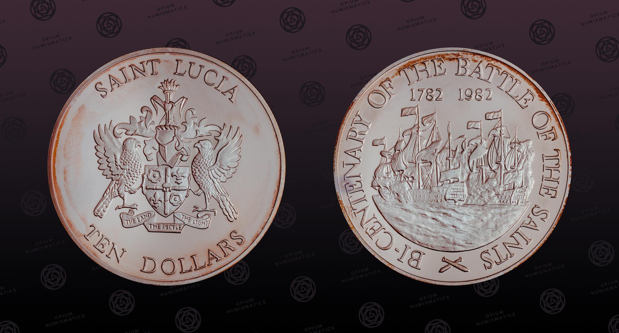 SAINT LUCIA, KM# 12a, Silver, 10 Dollars, 1982, Proof, 200th ...