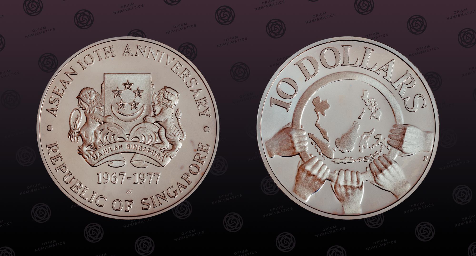 SINGAPORE, KM# 16, Silver, 10 Dollars, 1977, Proof, ASEAN 10th ...