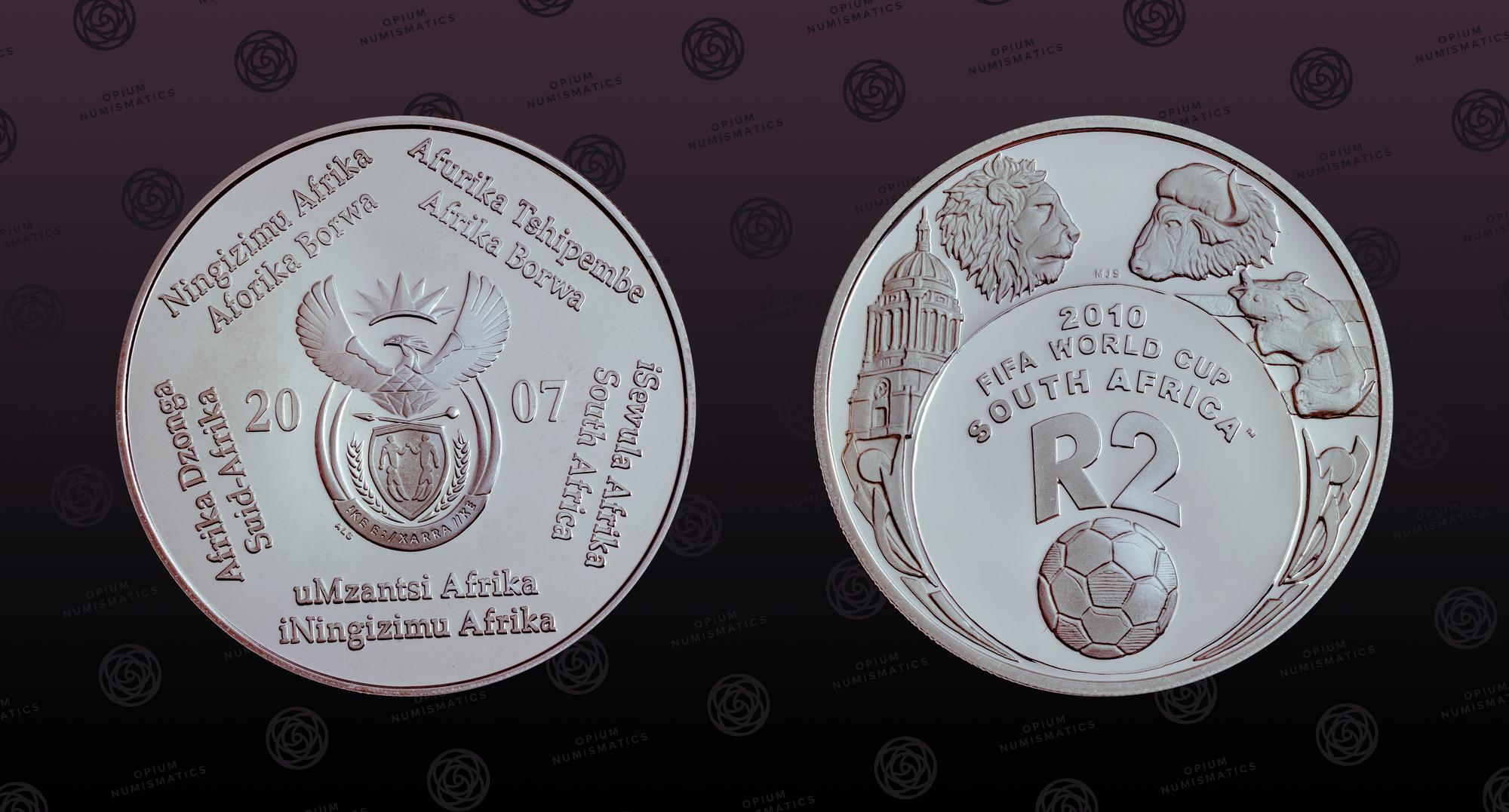 SOUTH AFRICA, KM# 377, Silver, 2 Rand, 2007, Proof, FIFA World Cup 2010 ...