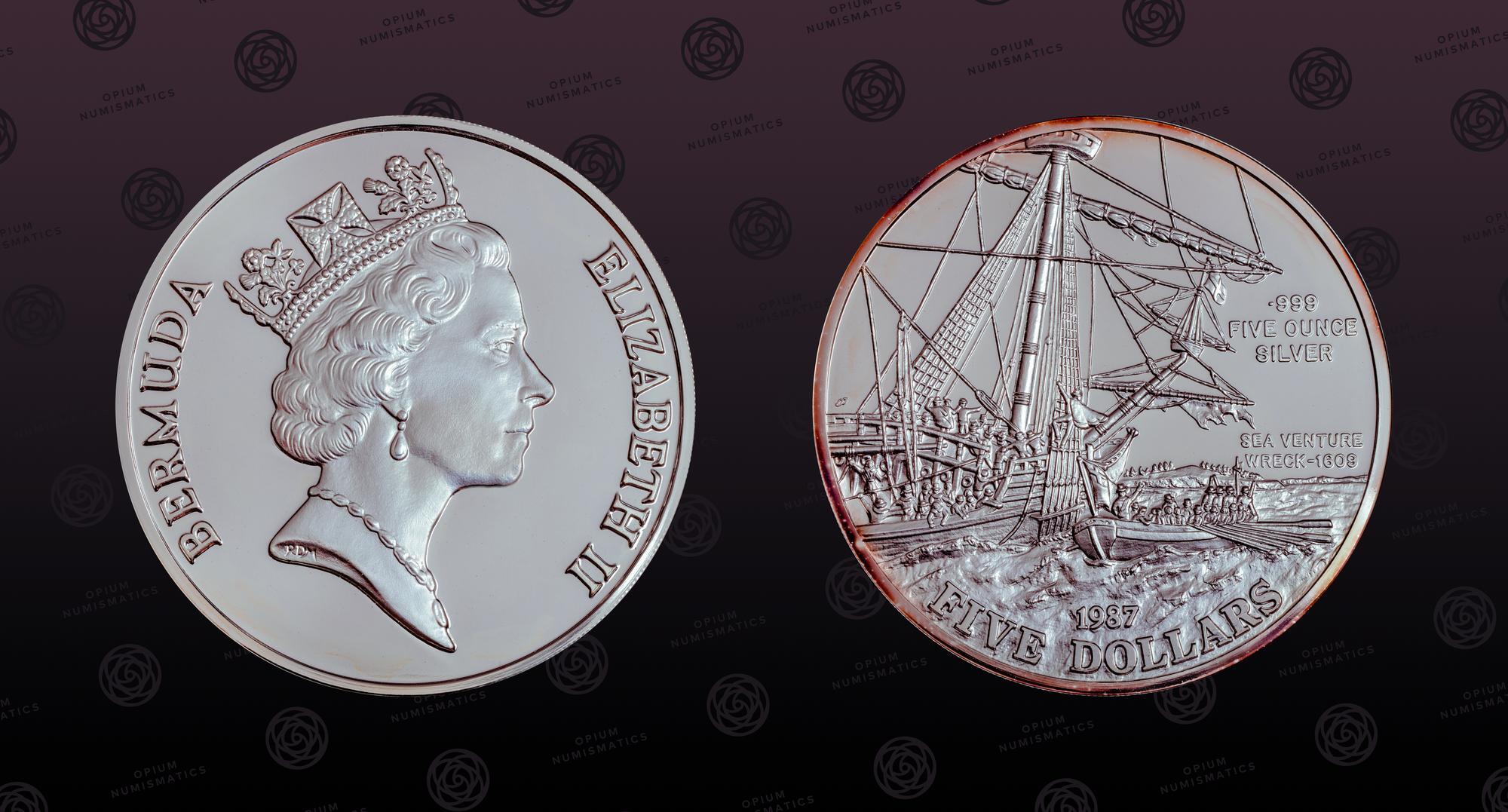 BERMUDA, KM# 54 , Silver, 5 Dollars, 1987, Proof, Sea Venture wreck ...