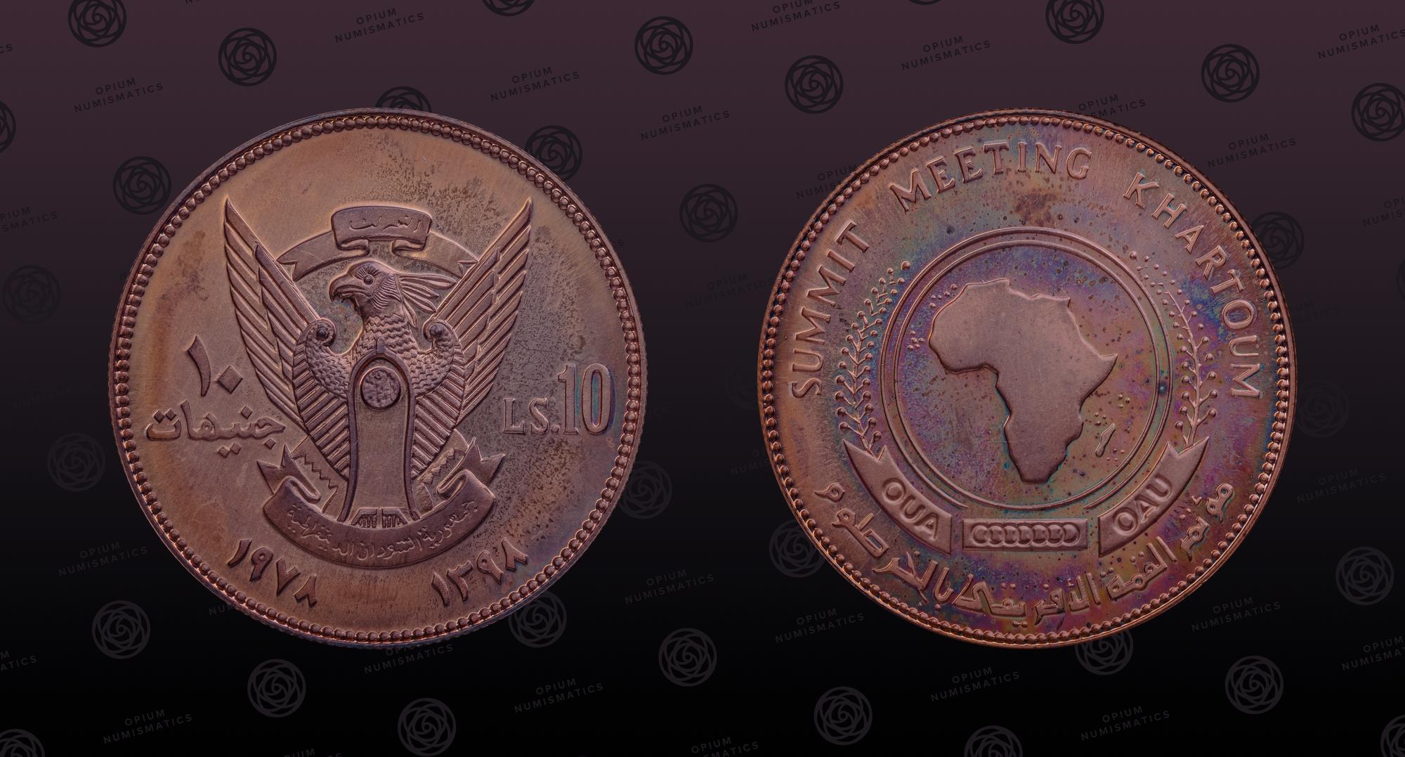 SUDAN, KM E4, Copper, 10 Pounds, 1978, Proof, Khartoum Meeting of O.A.U. Essai. Very rare. Only ...