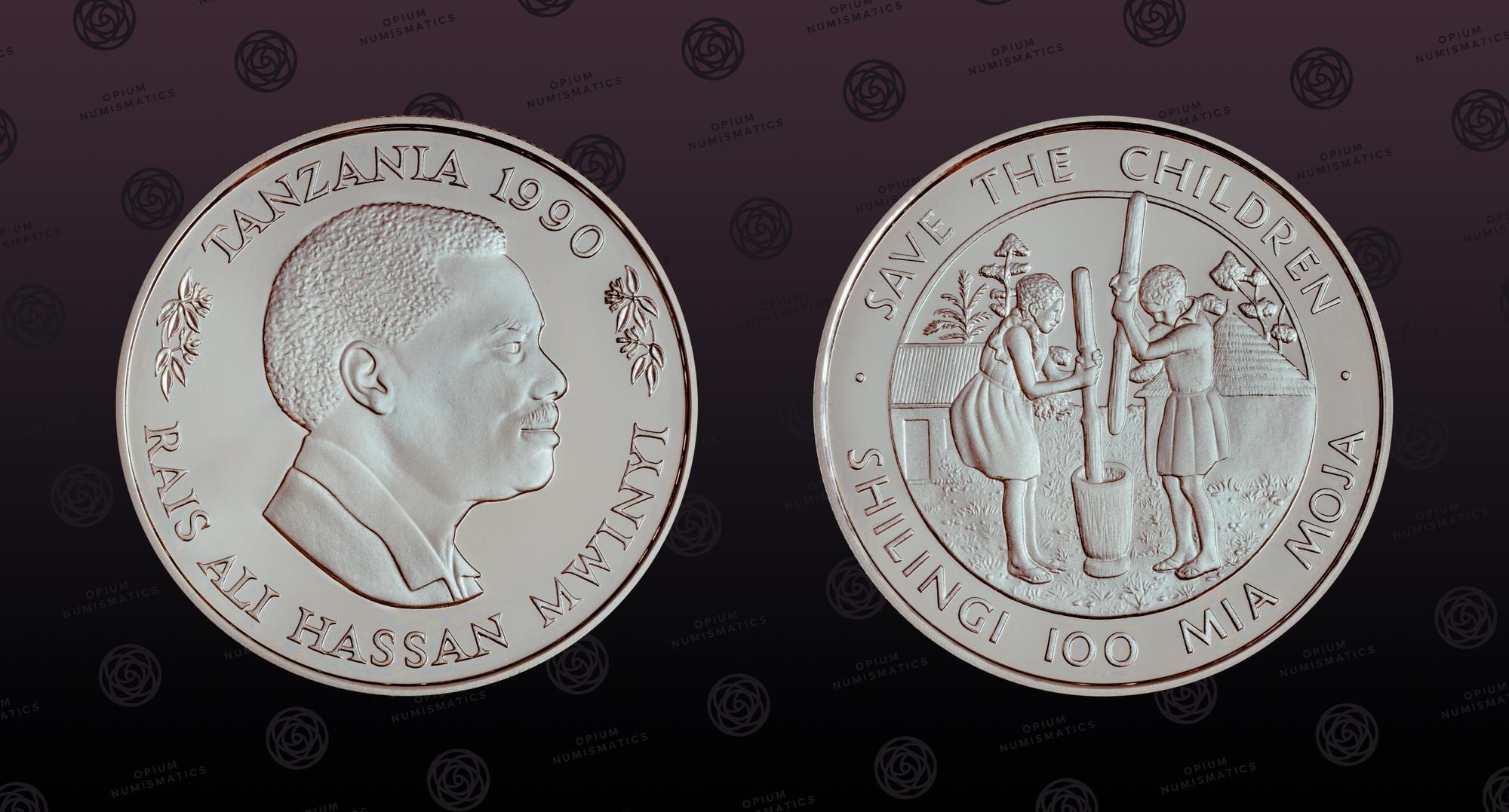 TANZANIA, KM# 24, Silver, 100 Shilingi, 1990, Proof, Save the Children ...