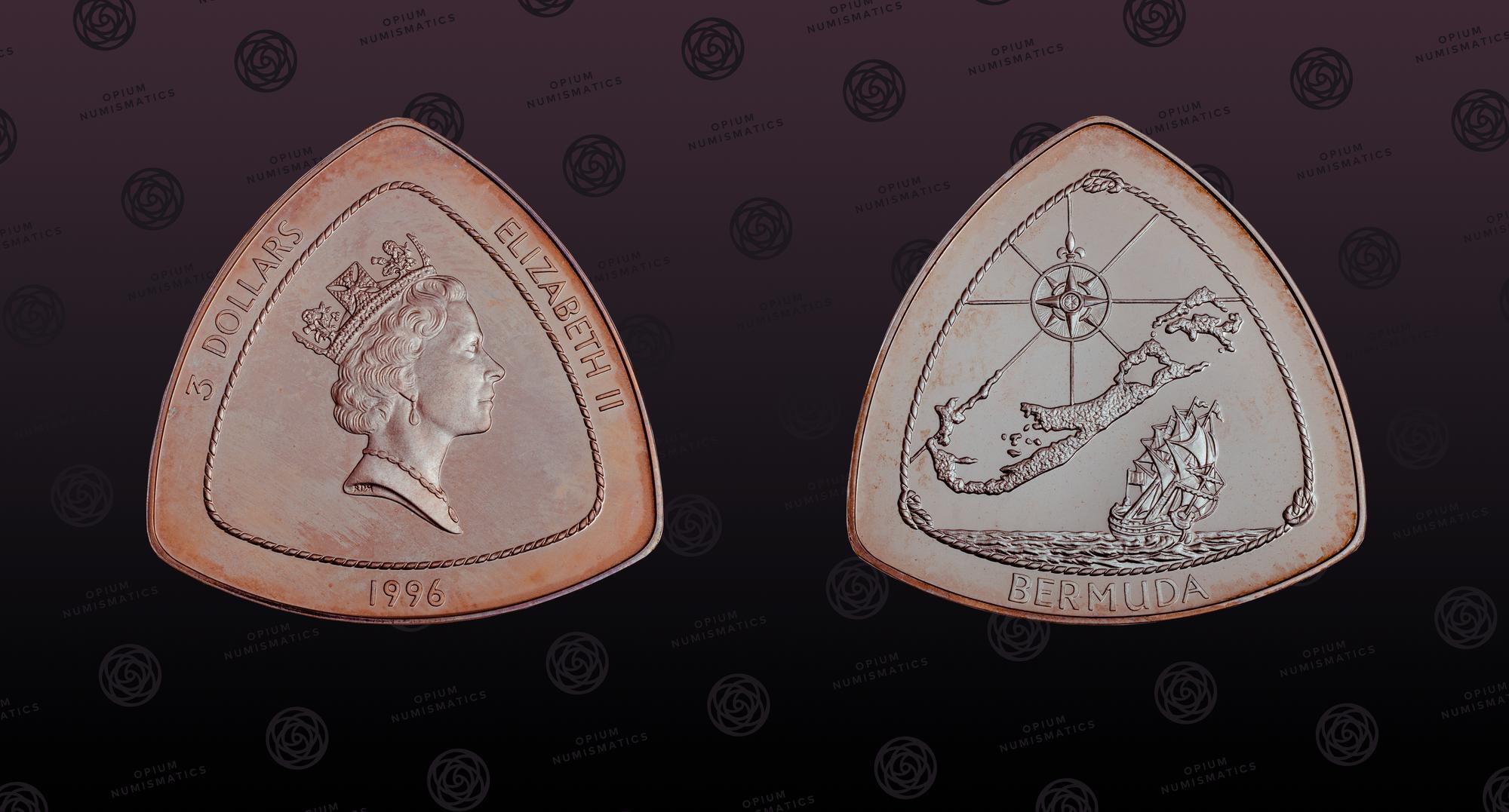 BERMUDA, KM# 92, Silver, 3 Dollars, 1996, Proof, Bermuda Triangle ...