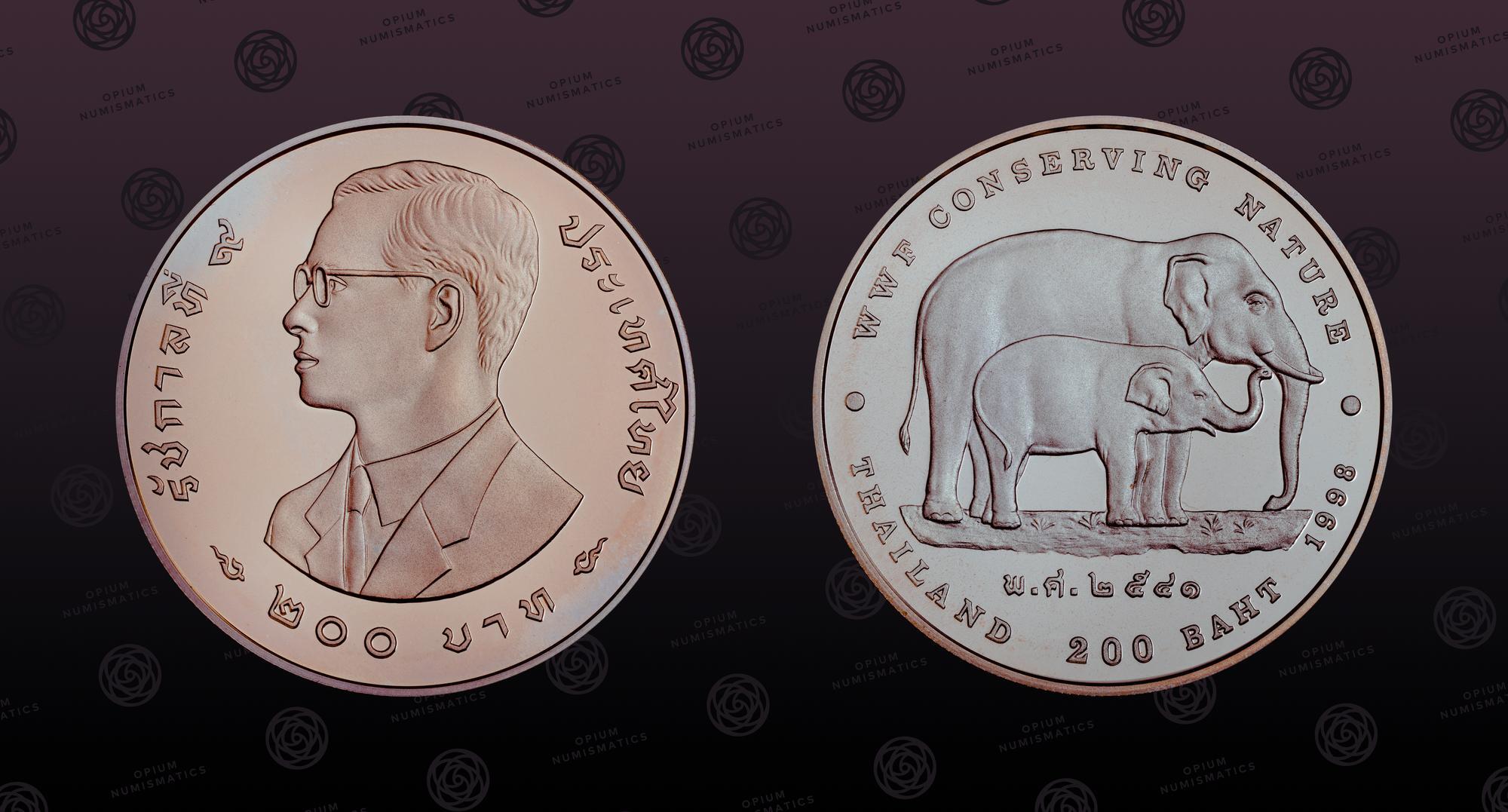 THAILAND, Y# 399, Silver, 200 Baht, BE2541-1998, Proof, World Wildlife ...