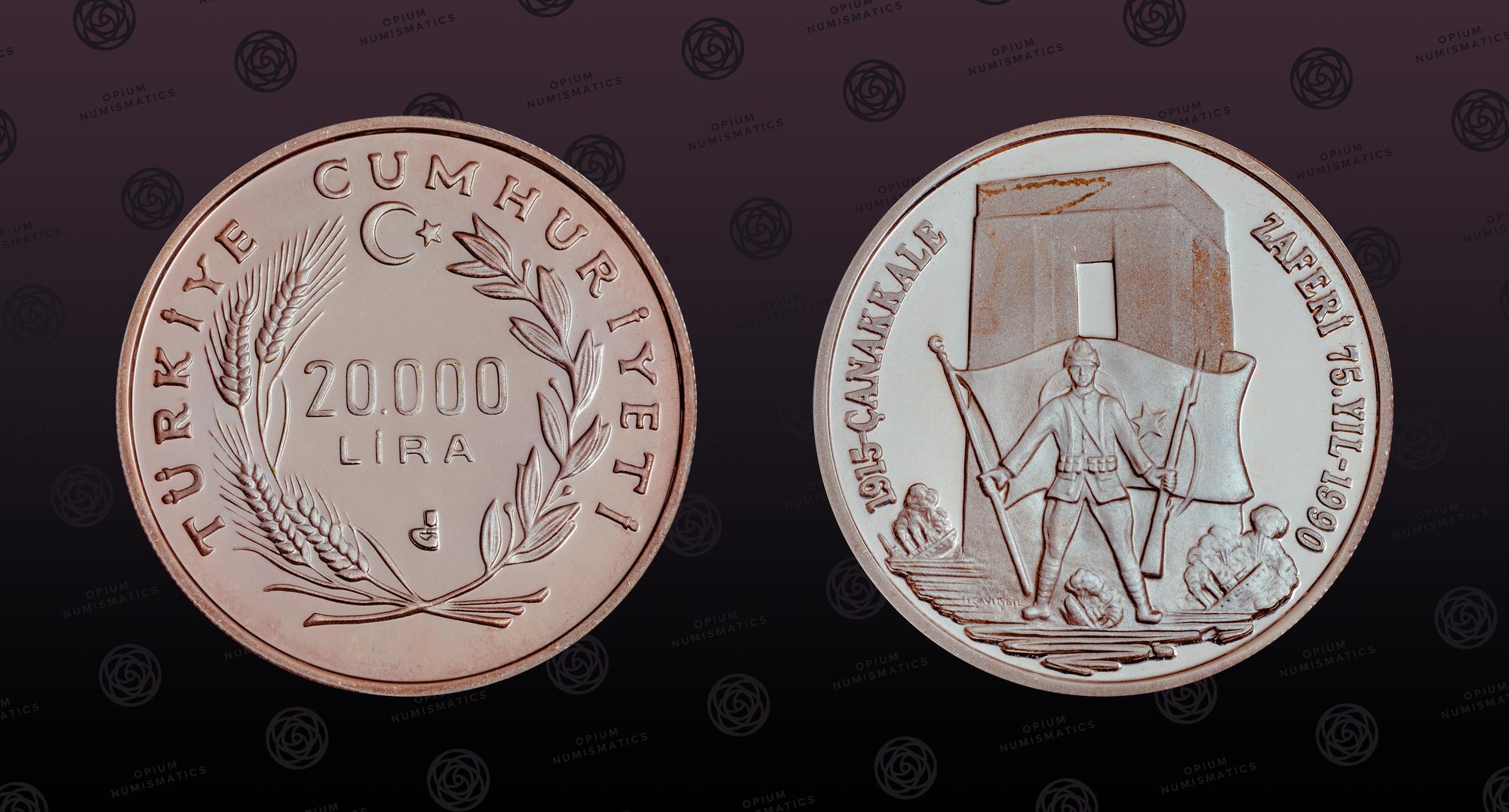 TURKEY, KM# 993, Silver, 20000 Lira, 1990, Proof, 75th Anniversary ...