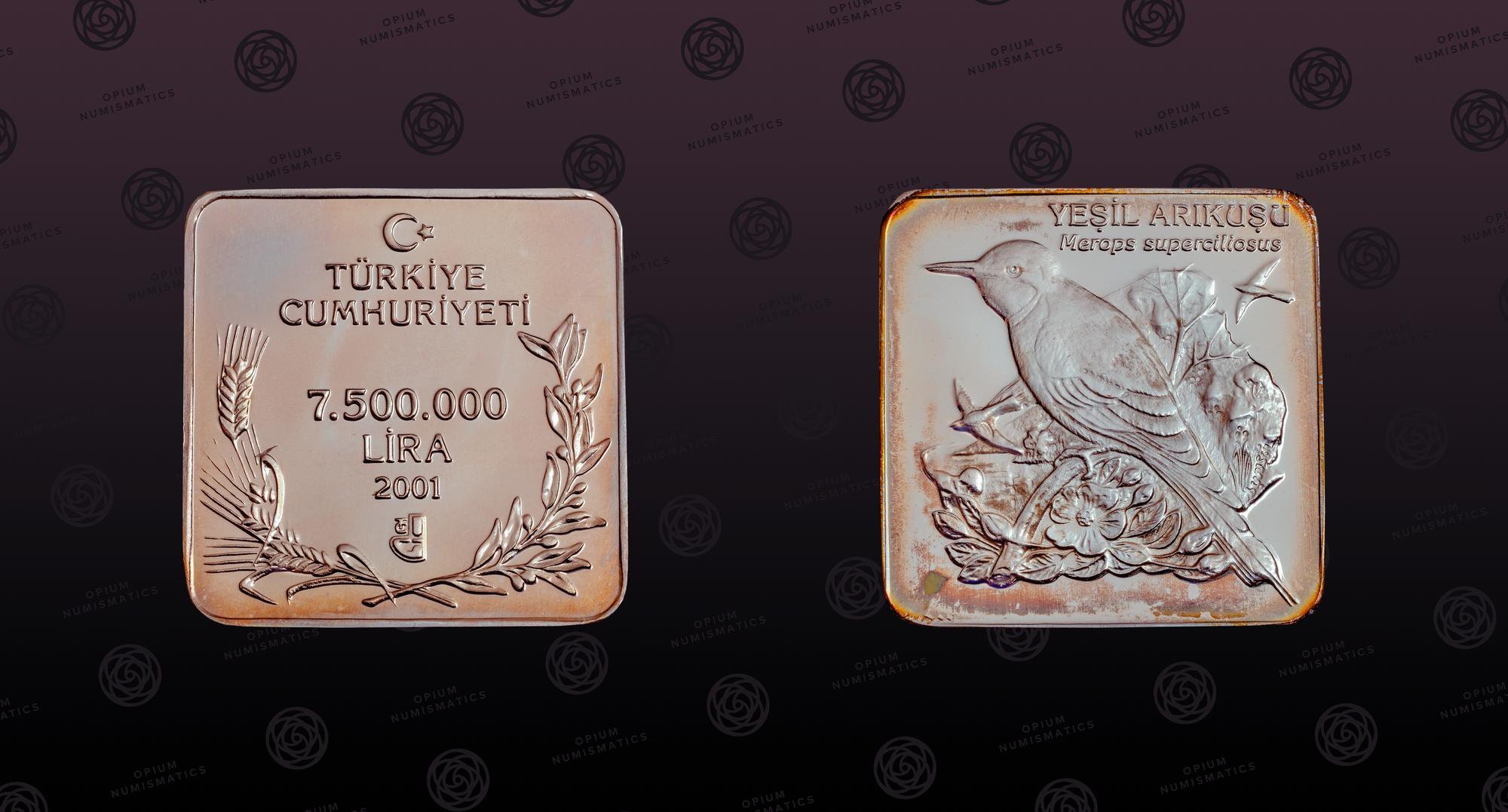 TURKEY, KM# 1124, Silver, 7500000 Lira, 2001, Proof, Bird Series ...