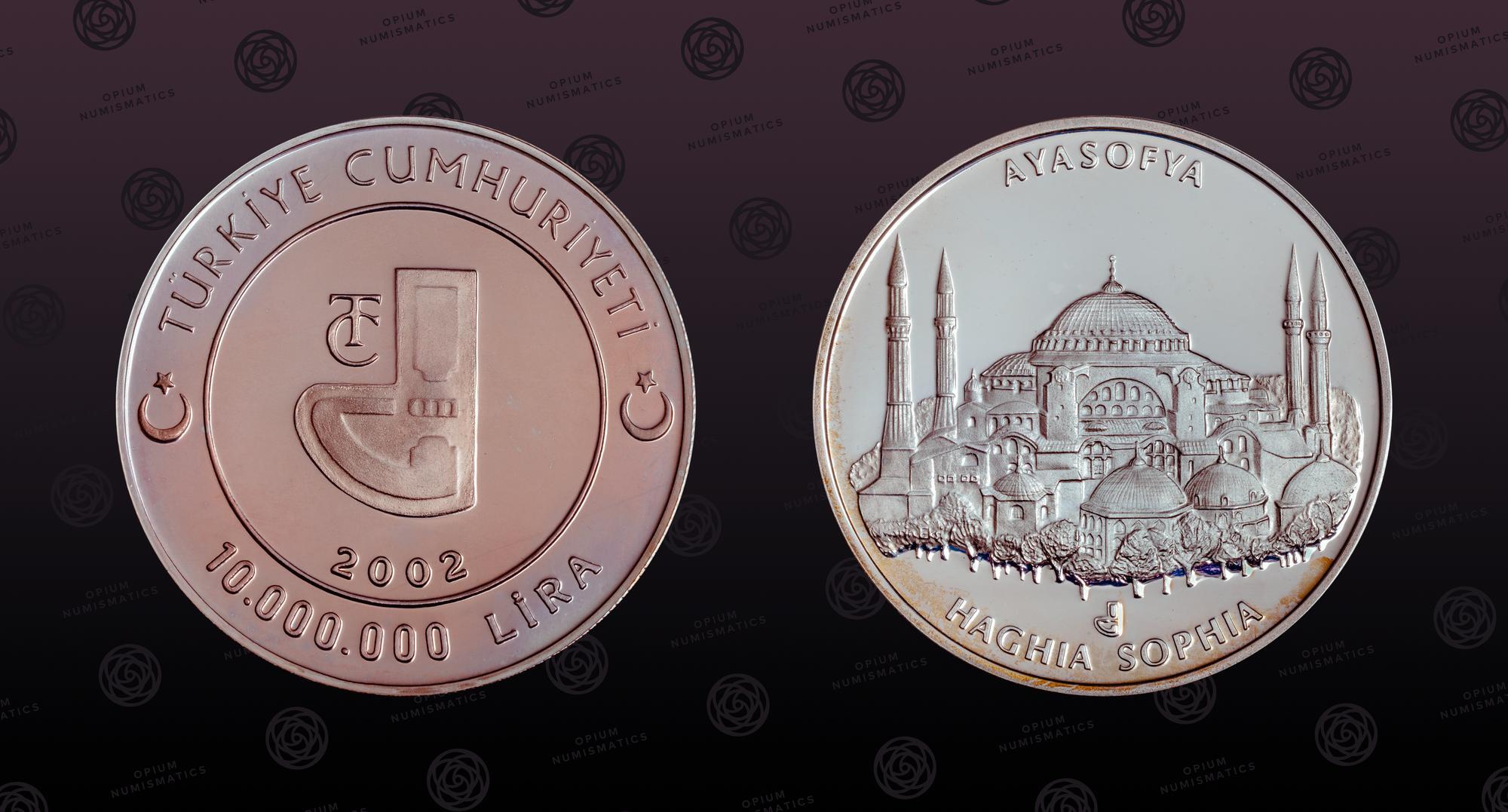 TURKEY, KM# 1160, Silver, 10000000 Lira, 2002, Proof, Ayasofya Mosque ...