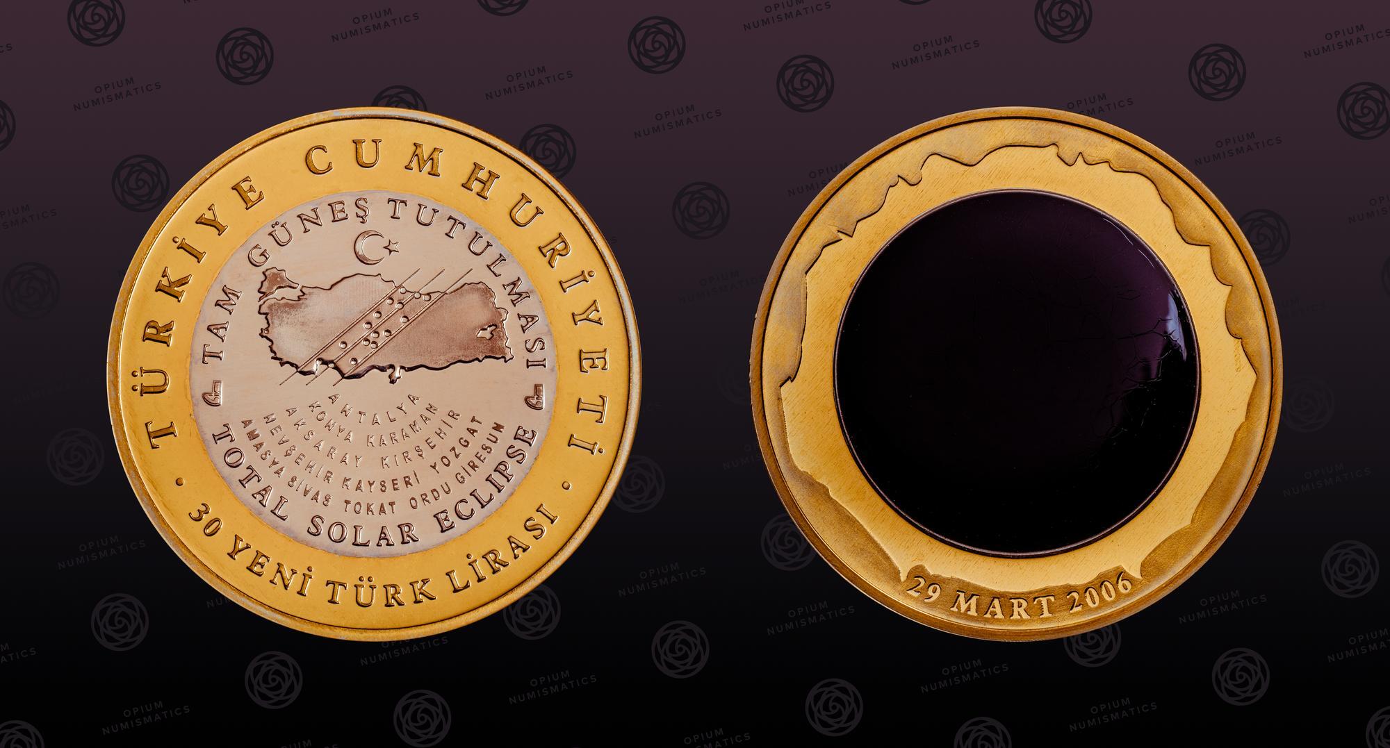 TURKEY, KM# 1197, Silver, 30 New Lira, 2006, Proof, Solar Eclipse. Rev ...