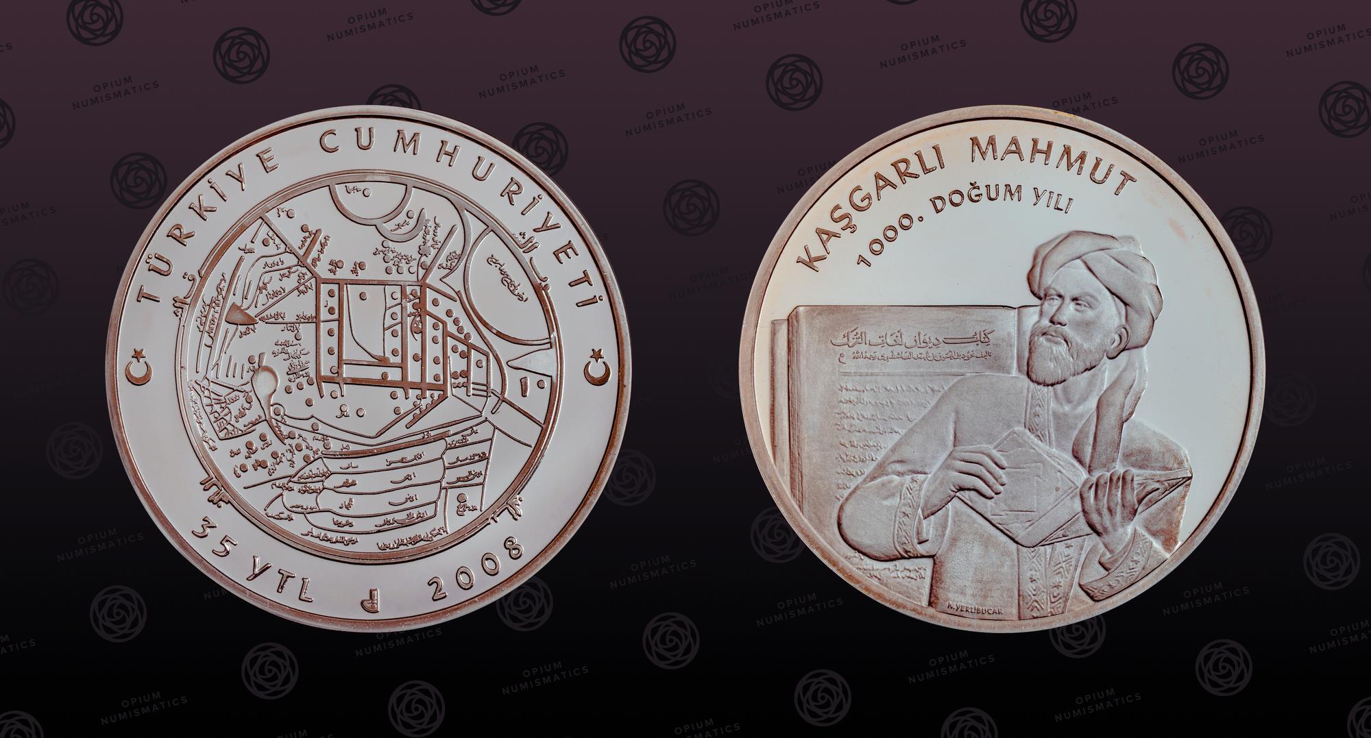 TURKEY, KM# 1233, Silver, 35 New Lira, 2008, Proof, Kasgarli Mahmut ...