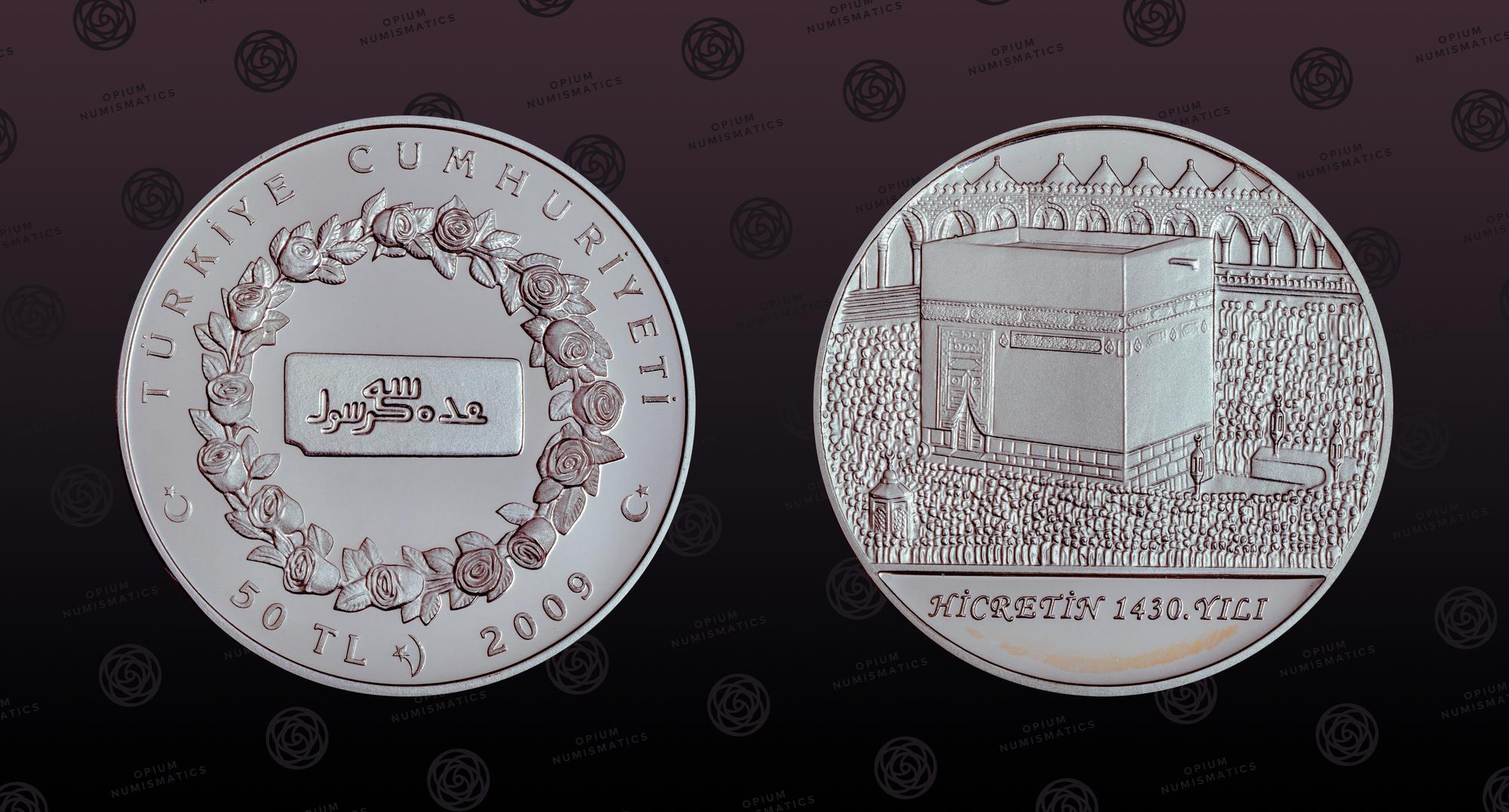 TURKEY, KM# 1259, Silver, 50 Lira, 2009, Proof, Hicretin 1430 (Meka ...